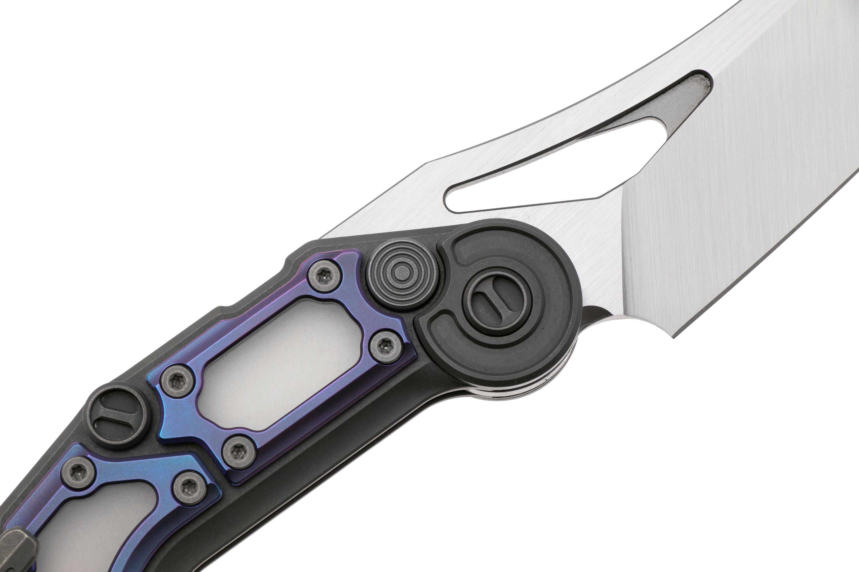 NOC Knives MT-3208, Satin M390, Gray Titanium, Purple Titanium Inlay ...