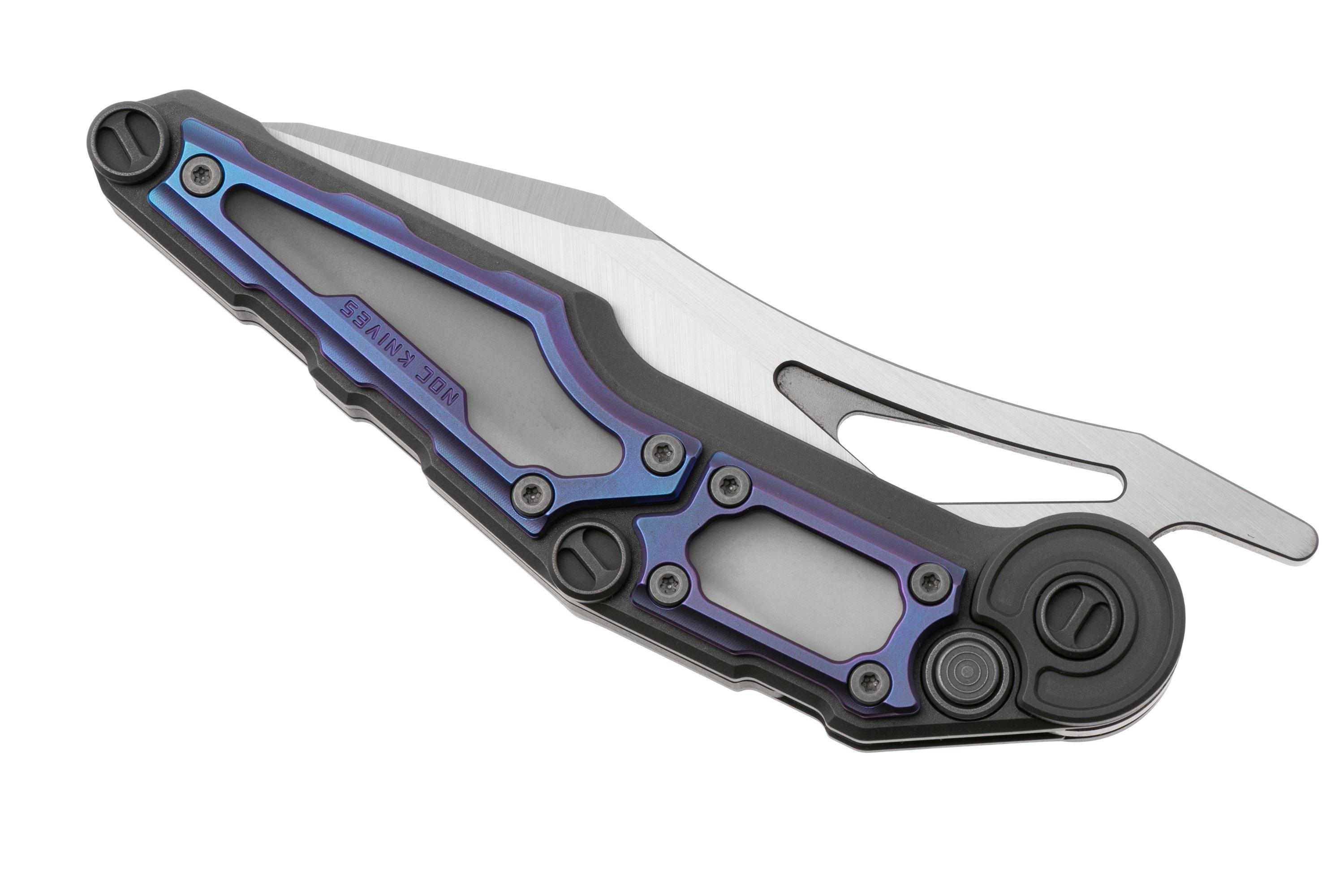 NOC Knives MT-3208, Satin M390, Gray Titanium, Purple Titanium Inlay ...