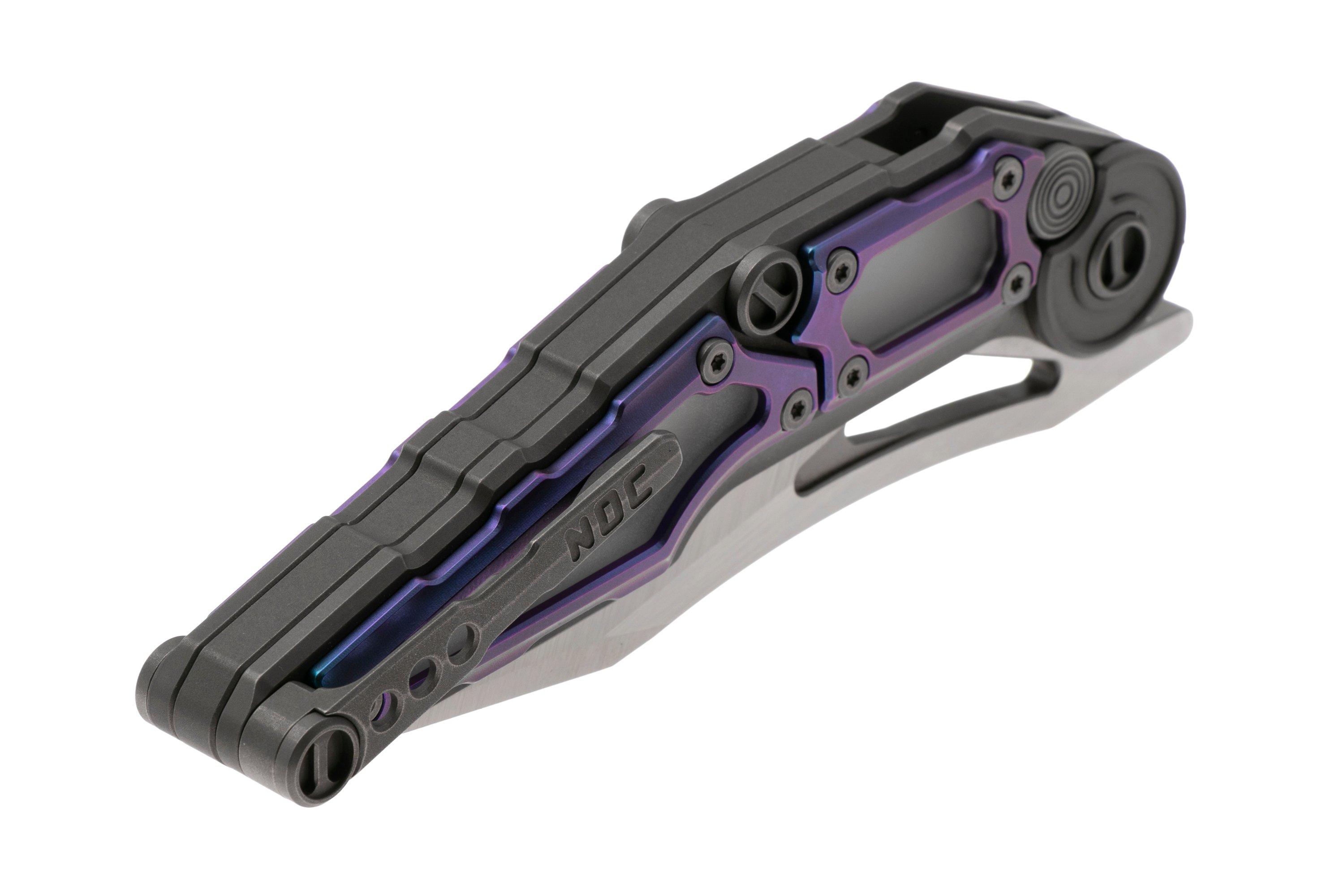 NOC Knives MT-3208, Satin M390, Gray Titanium, Purple Titanium Inlay ...