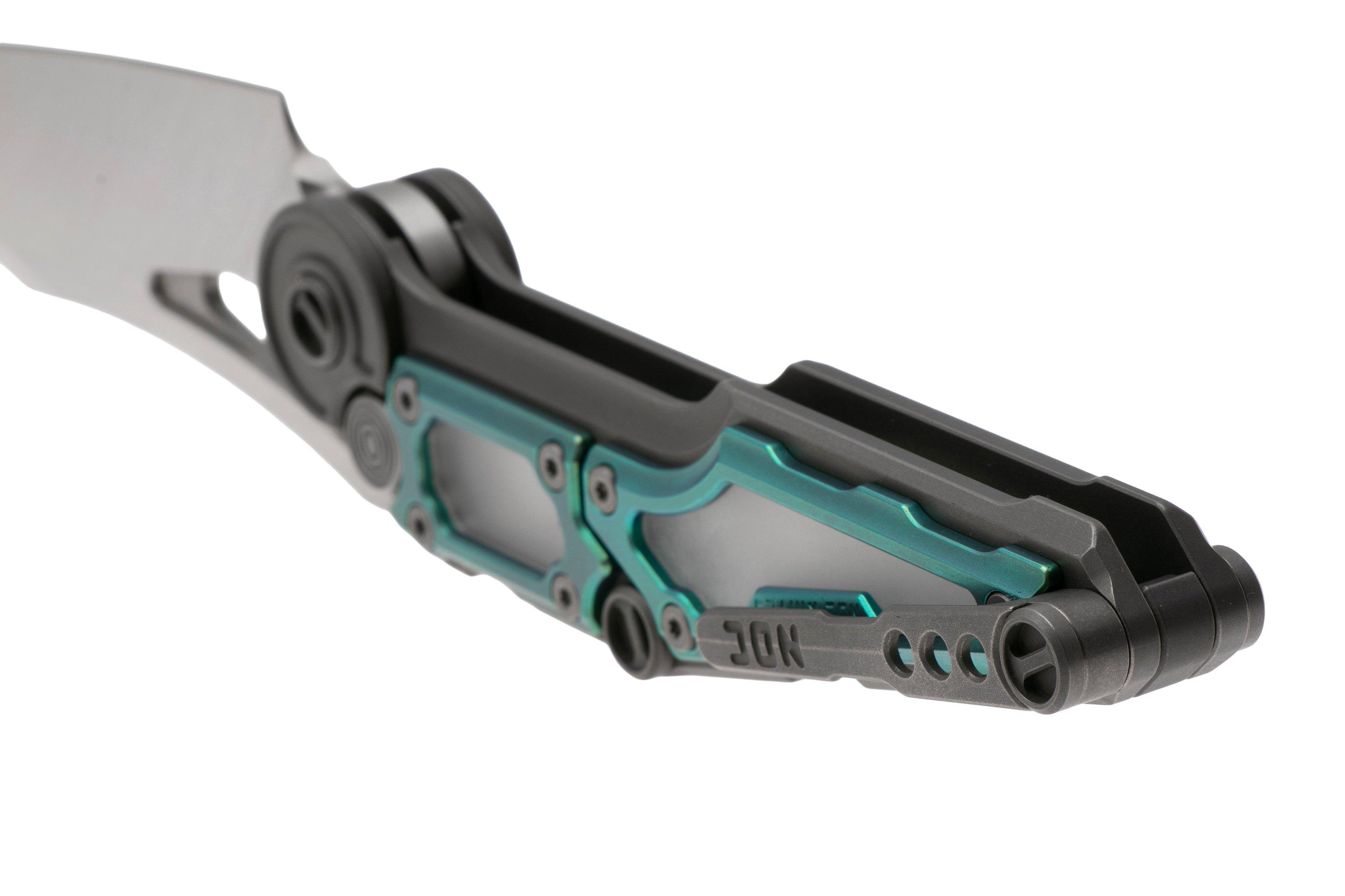 NOC Knives MT-3210, Satin M390, Gray Titanium, Green Titanium Inlay ...