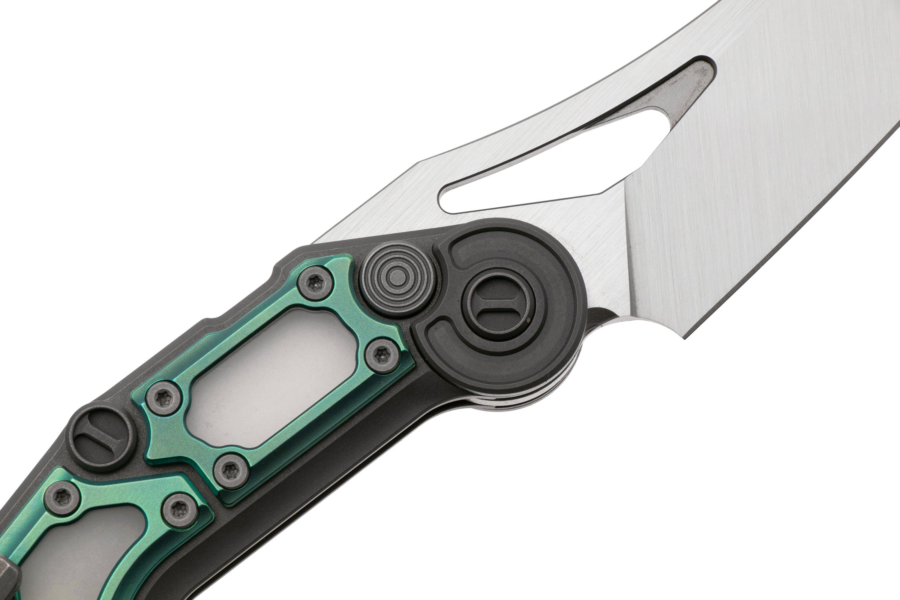 NOC Knives MT-3210, Satin M390, Gray Titanium, Green Titanium Inlay ...