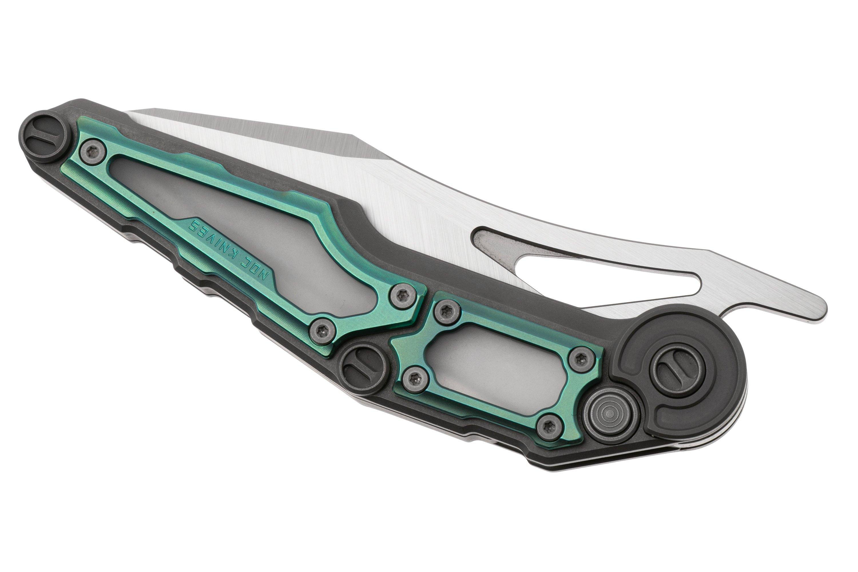 NOC Knives MT-3210, Satin M390, Gray Titanium, Green Titanium Inlay ...