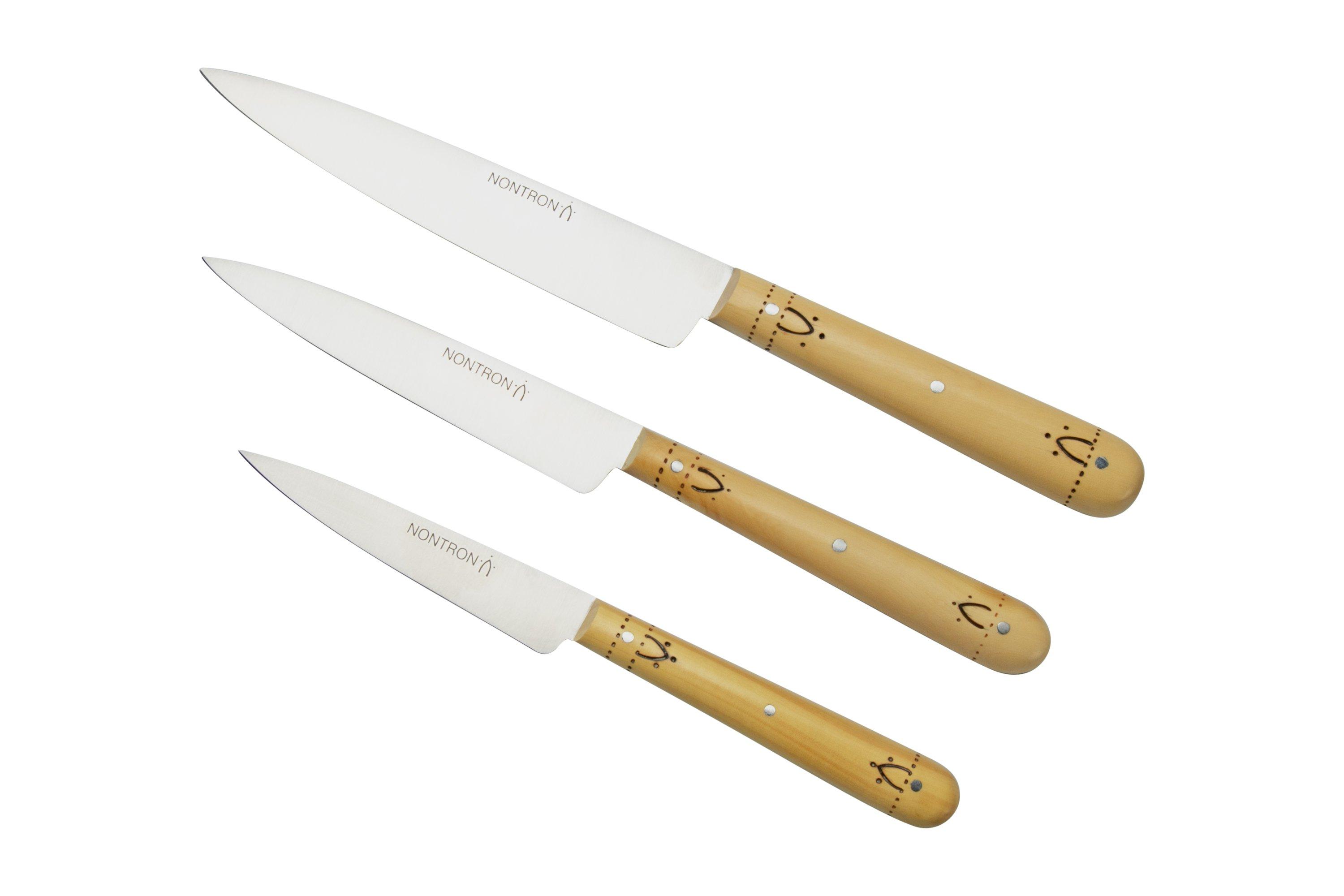 Nontron Traditional Set of 3 Kitchen knives, T3OFRBU 3-piece knife set ...