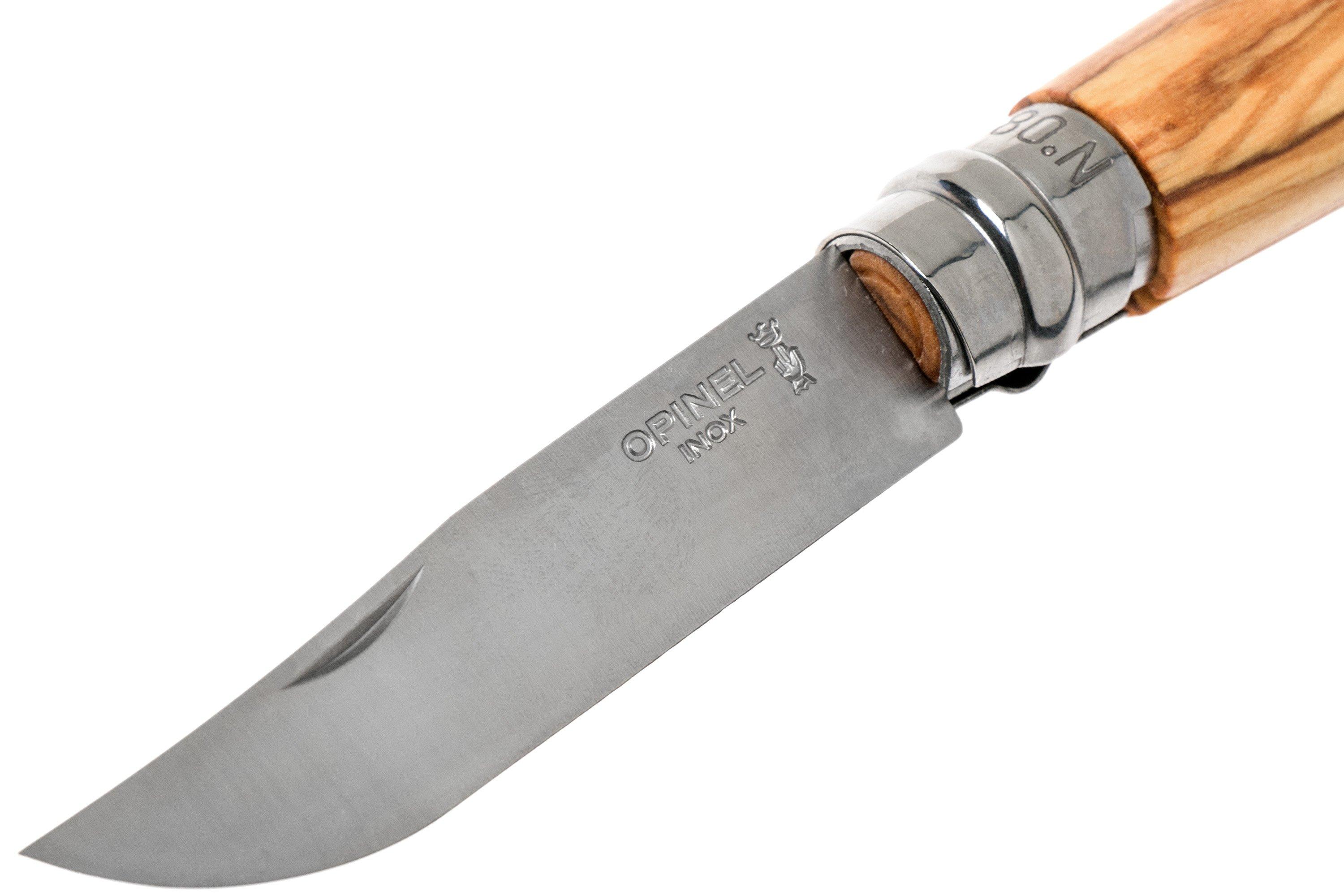 Opinel zakmes No. 8 Luxury Range met leren sheath, olijfhout ...
