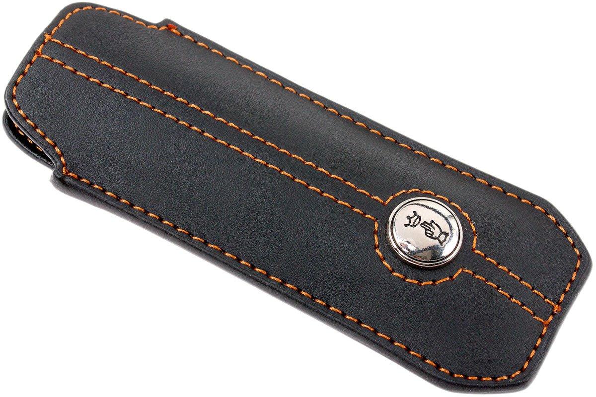 Opinel sheath synthetic leather, black with orange stitchings ...
