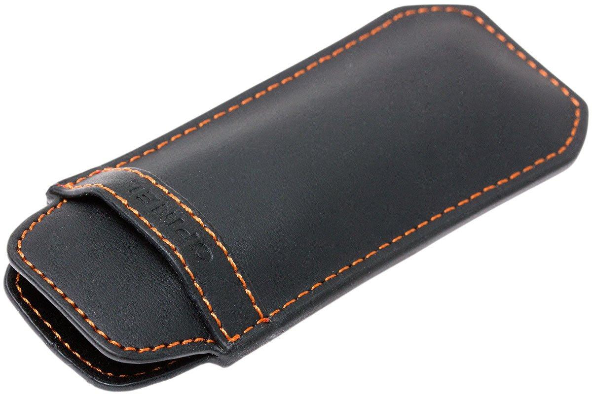 Opinel sheath synthetic leather, black with orange stitchings ...