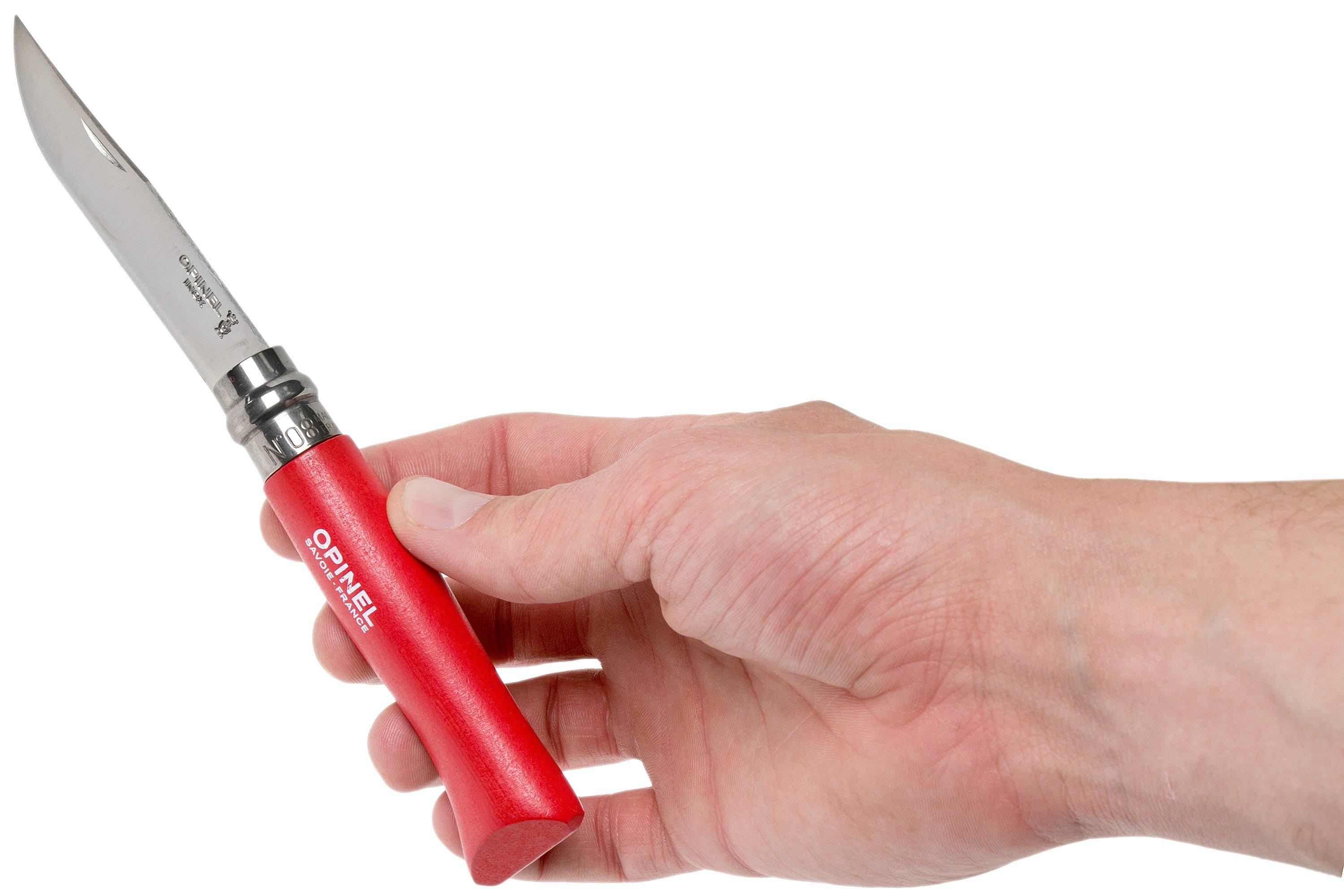 Opinel pocket knife No. 08RV Red, stainless steel, blade length 8.5 cm ...