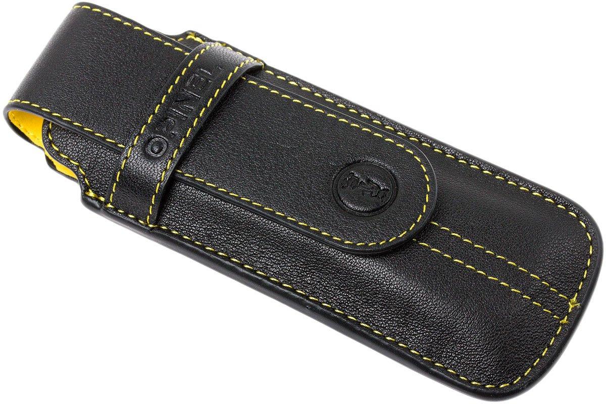 Opinel sheath, black leather with yellow stitching | Advantageously ...