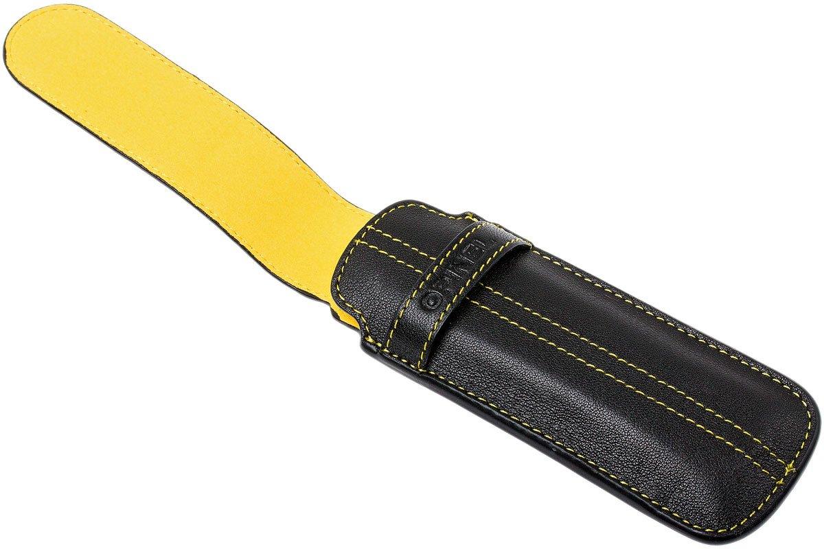 Opinel sheath, black leather with yellow stitching | Advantageously ...