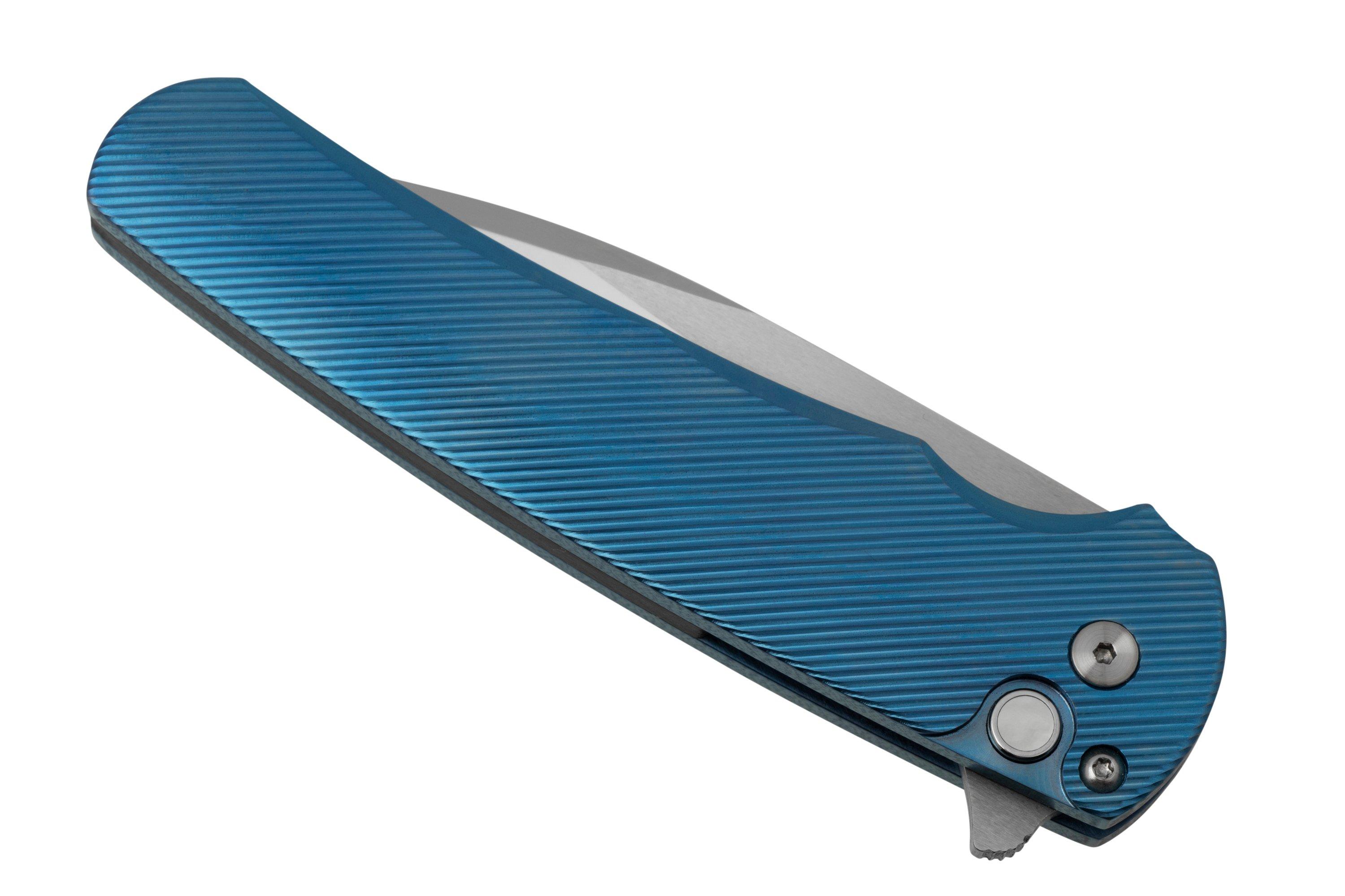 Pro-Tech Malibu Mike Irie Custom 2023, Blue Titanium handle, Gold Lip ...