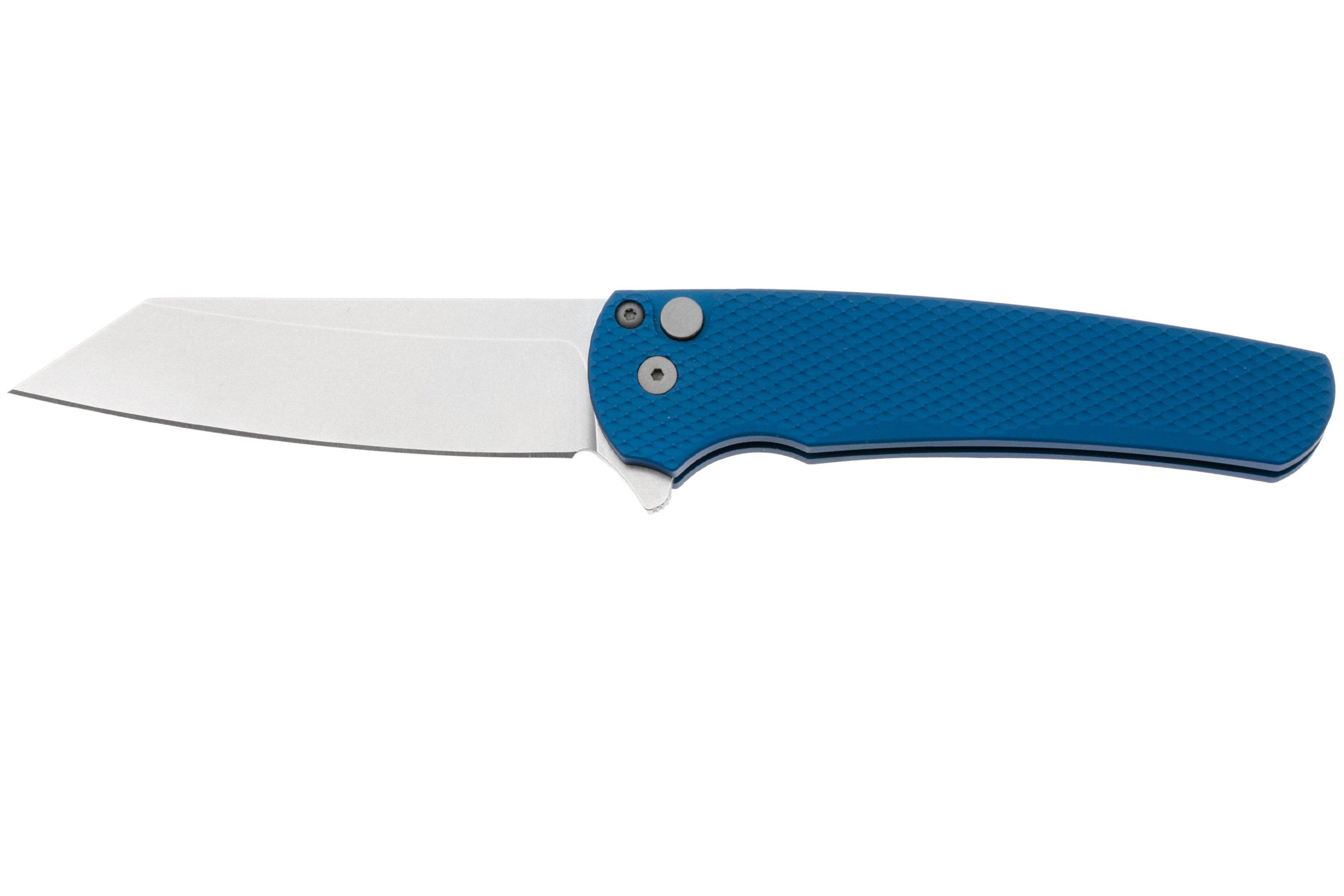 Pro-Tech Malibu 5405-BLUE, Stonewashed CPM MagnaCut, Reverse Tanto, Blue Textured Aluminum ...