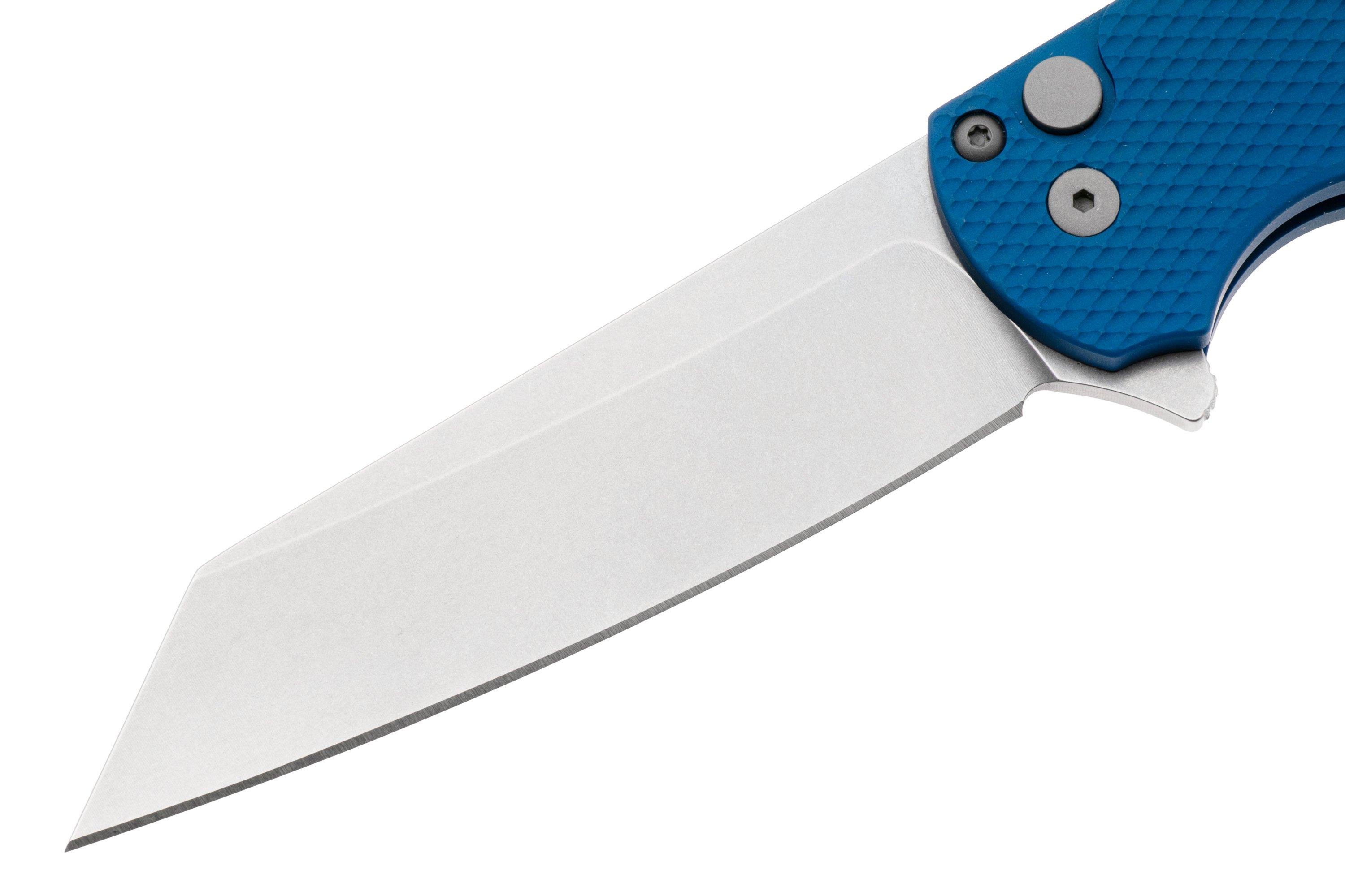 Pro-Tech Malibu 5405-BLUE, Stonewashed CPM MagnaCut, Reverse Tanto, Blue Textured Aluminum ...
