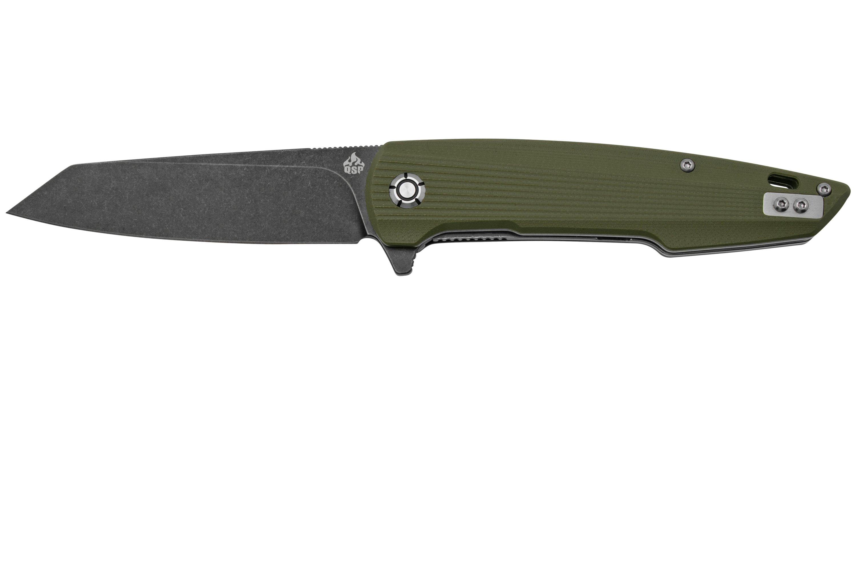 QSP Knife Phoenix QS108-B2 Blackwashed D2, Green G10, zakmes ...