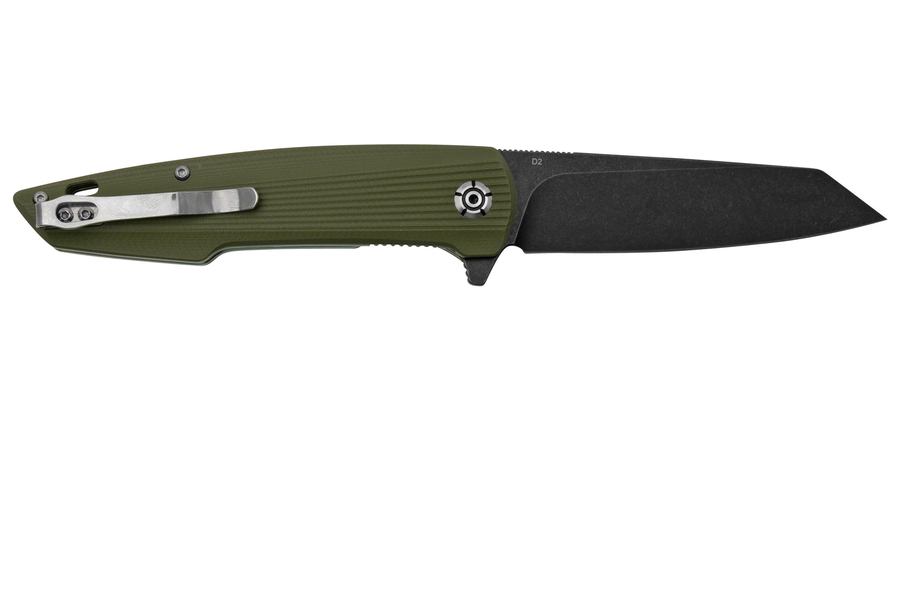 QSP Knife Phoenix QS108-B2 Blackwashed D2, Green G10, pocket knife ...