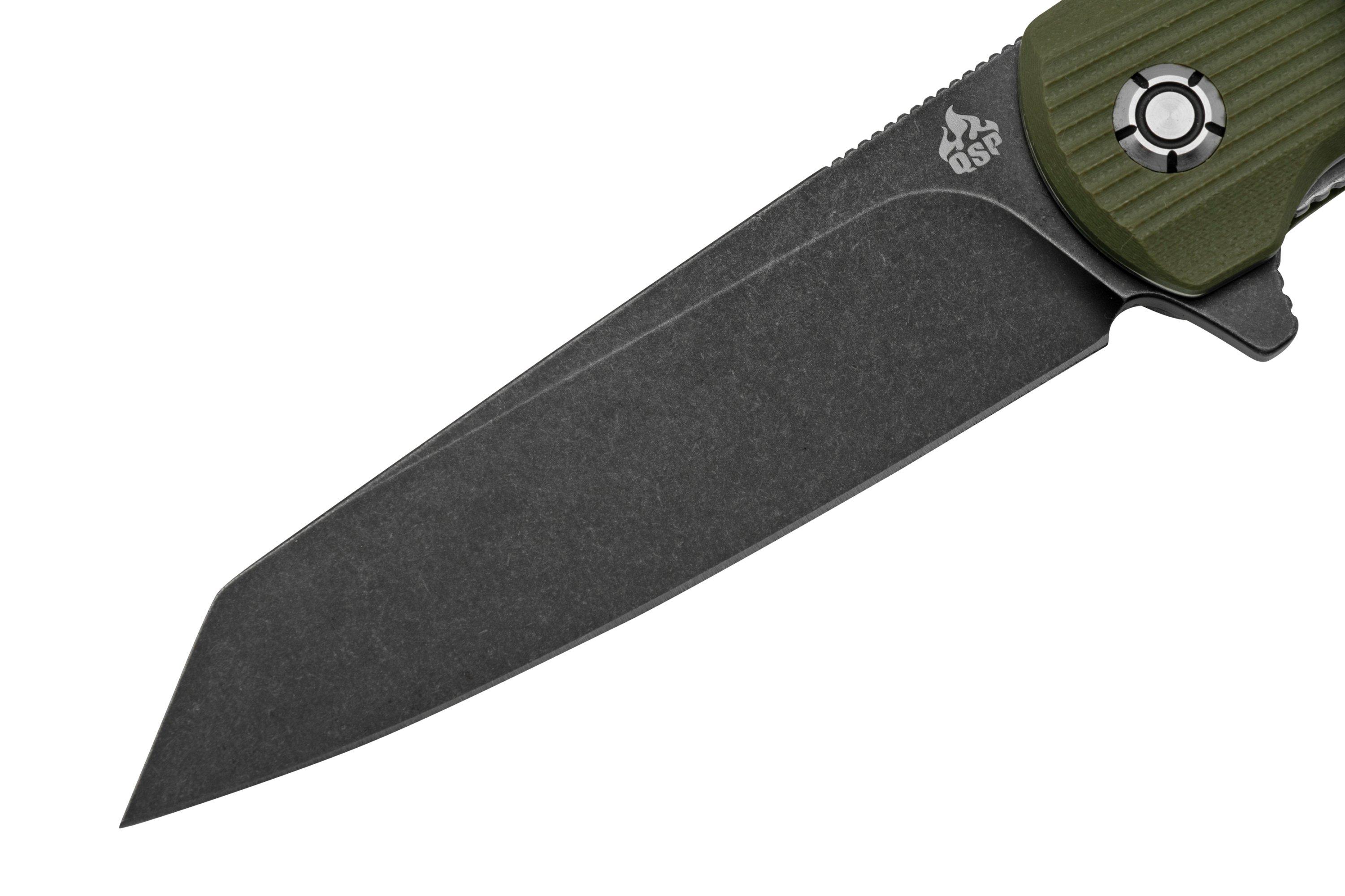 QSP Knife Phoenix QS108-B2 Blackwashed D2, Green G10, pocket knife ...