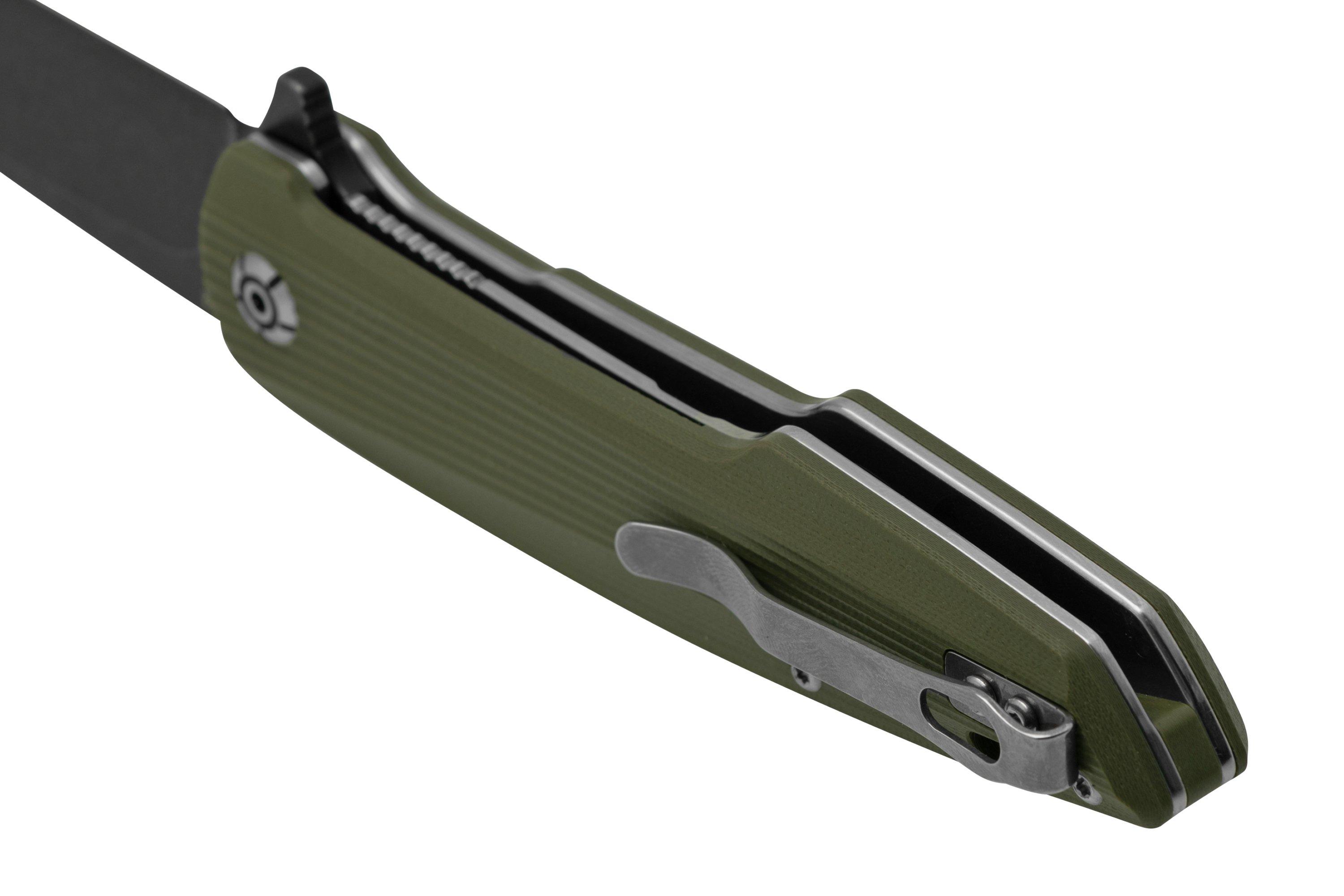 QSP Knife Phoenix QS108-B2 Blackwashed D2, Green G10, pocket knife ...