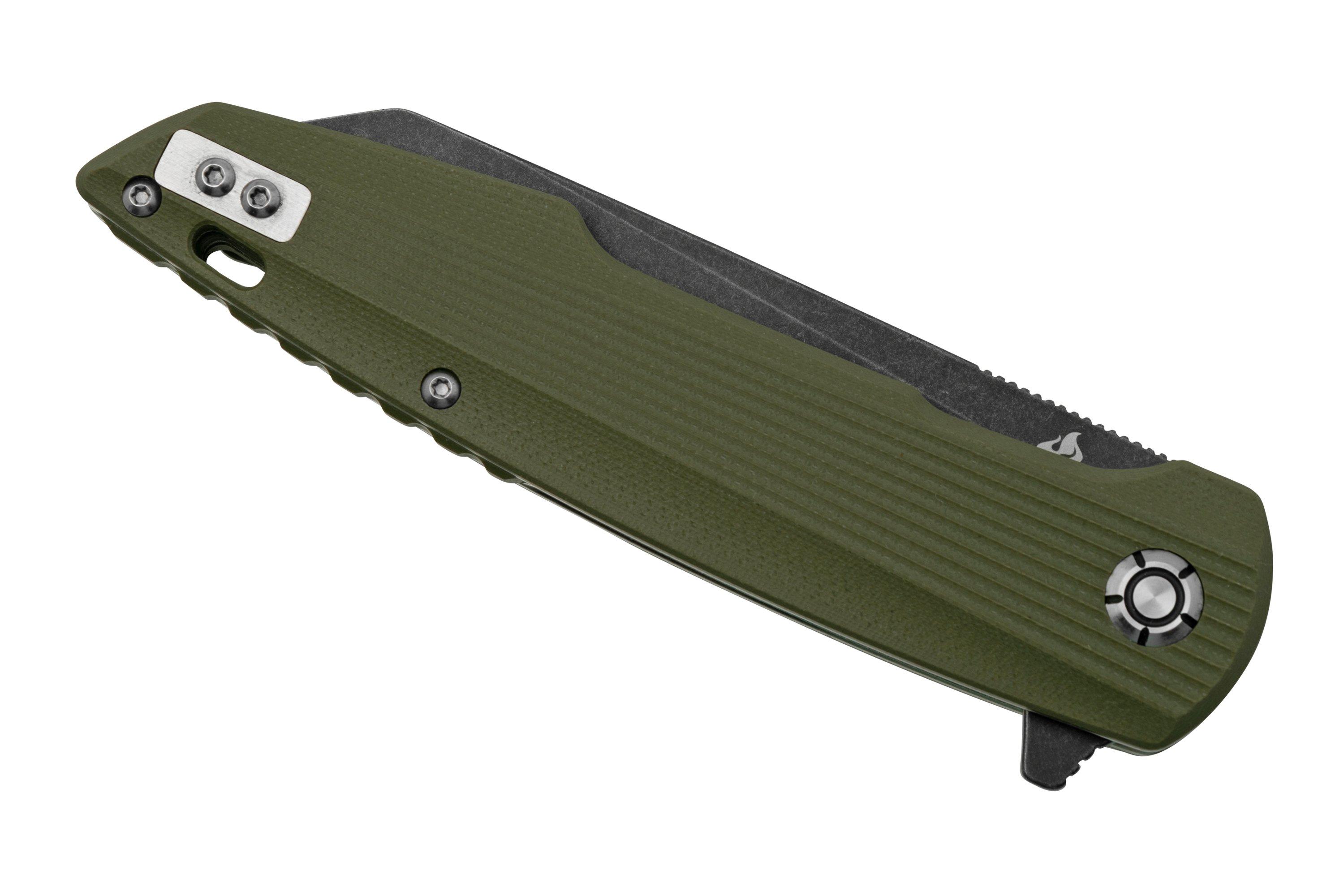 QSP Knife Phoenix QS108-B2 Blackwashed D2, Green G10, pocket knife ...