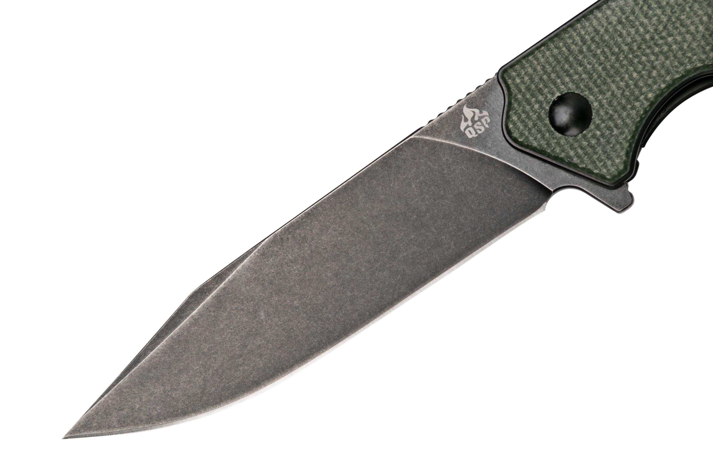 QSP Knife Mamba V2 QS111-I2 Blackwashed, Green Micarta pocket knife ...