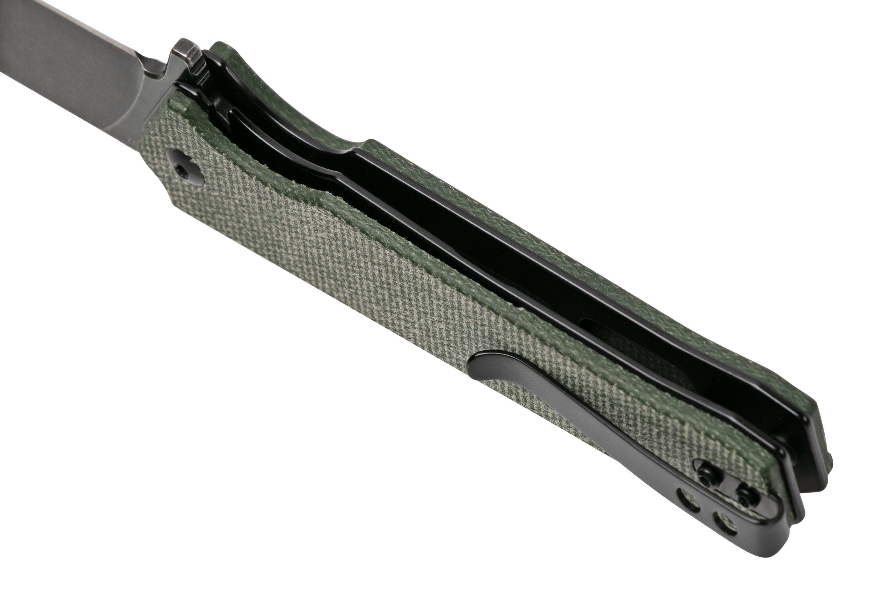 QSP Knife Mamba V2 QS111-I2 Blackwashed, Green Micarta pocket knife ...