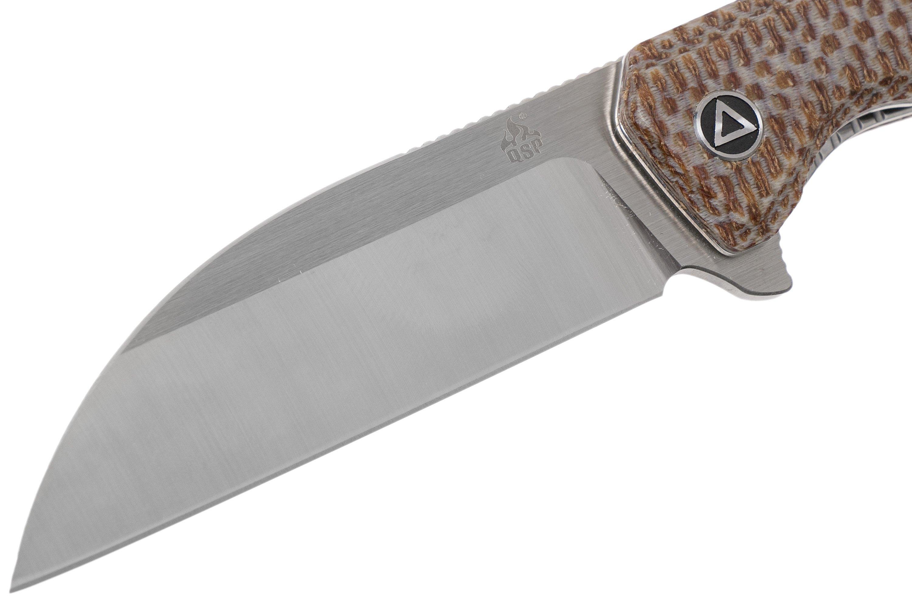 QSP Knife Pelican QS118-A2 Satin, Textured Brown Micarta pocket knife ...