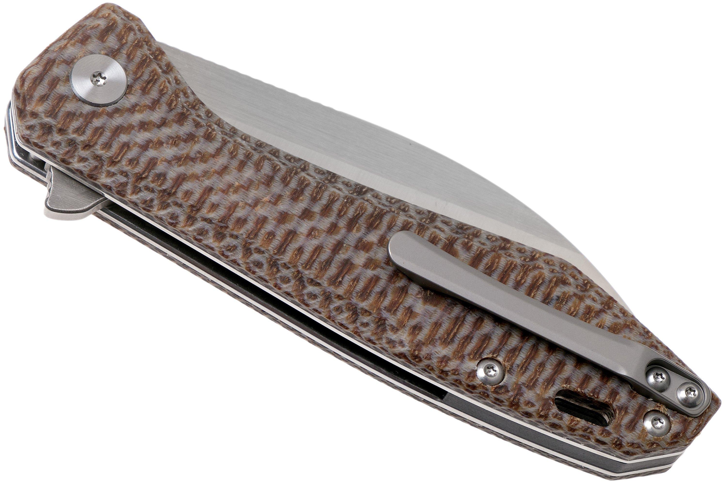 QSP Knife Pelican QS118-A2 Satin, Textured Brown Micarta navaja ...