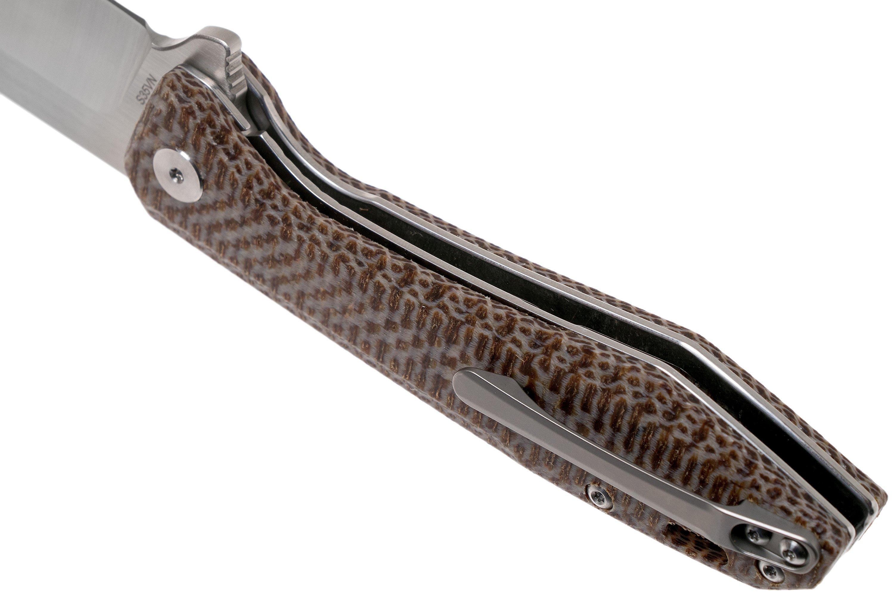 QSP Knife Pelican QS118-A2 Satin, Textured Brown Micarta pocket knife ...