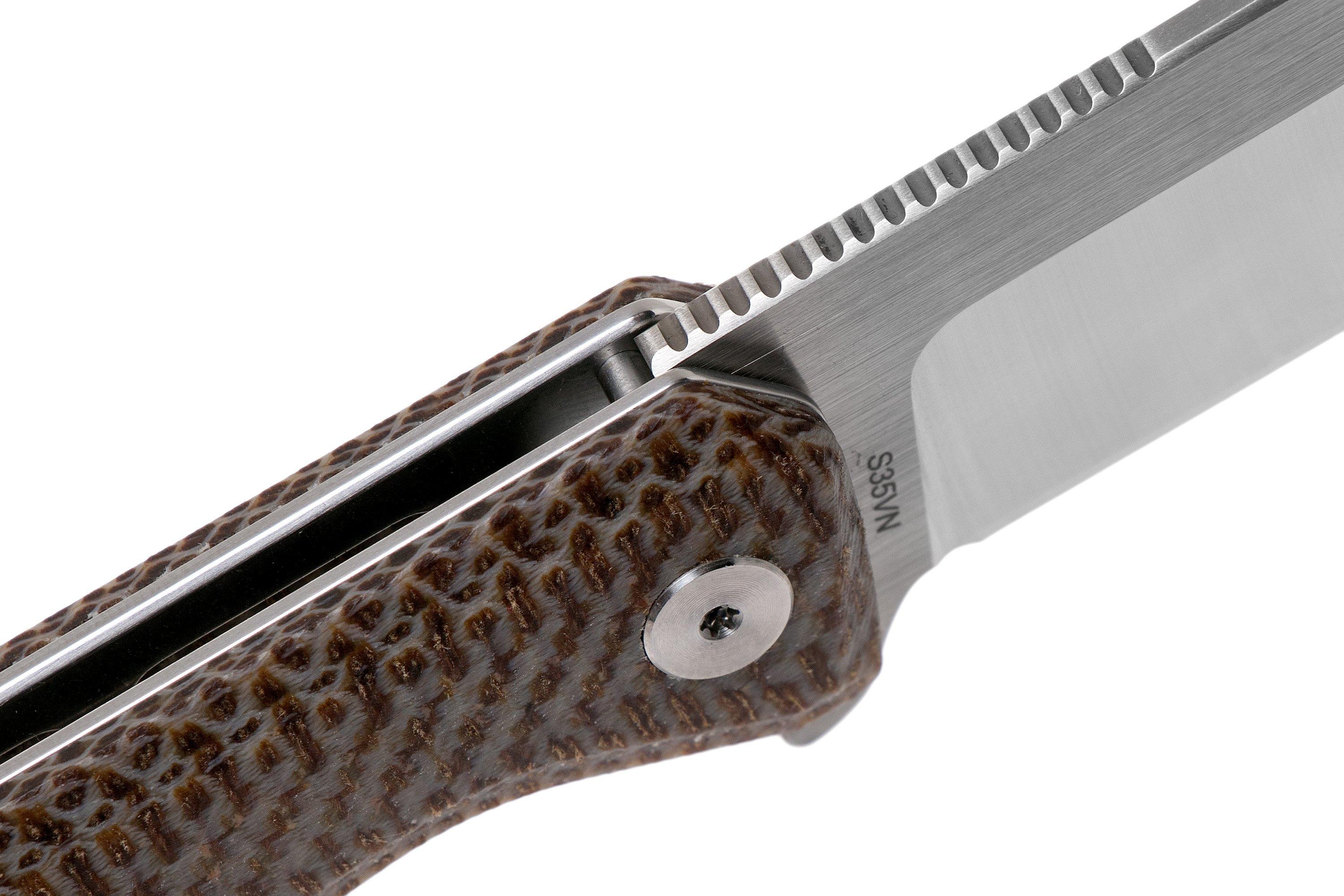 QSP Knife Pelican QS118-A2 Satin, Textured Brown Micarta navaja ...