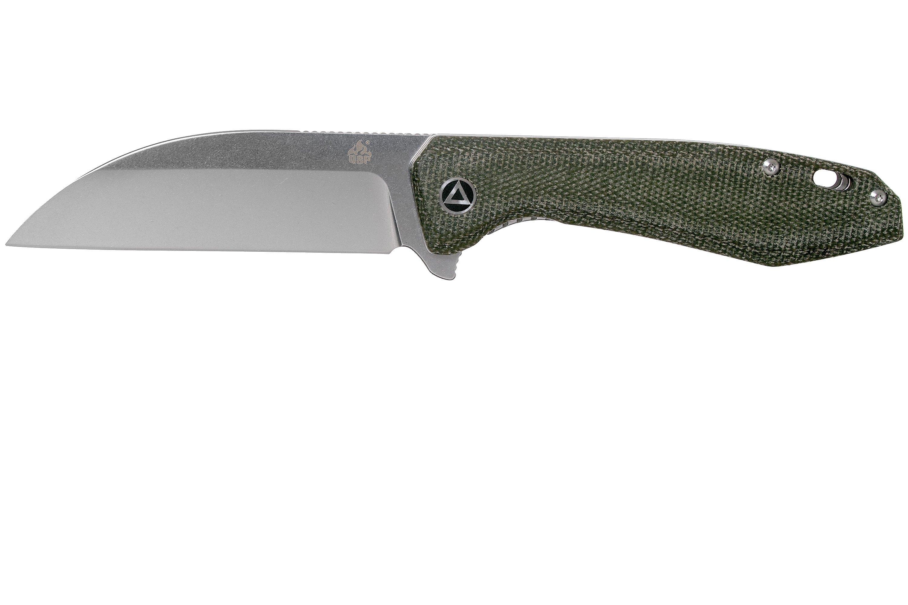 QSP Knife Pelican QS118-E1 Stonewash, Green Micarta pocket knife ...