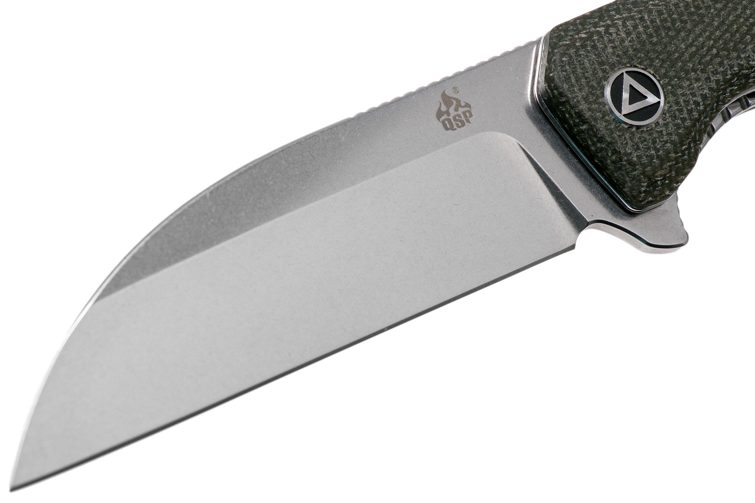 QSP Knife Pelican QS118-E1 Stonewash, Green Micarta pocket knife ...