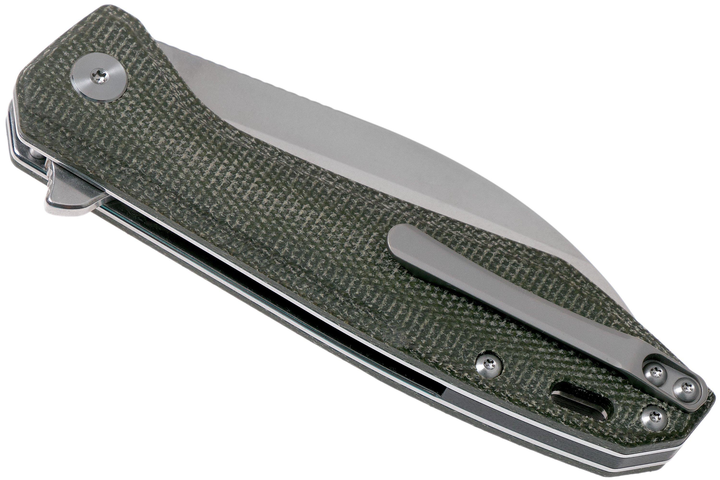 QSP Knife Pelican QS118-E1 Stonewash, Green Micarta pocket knife ...