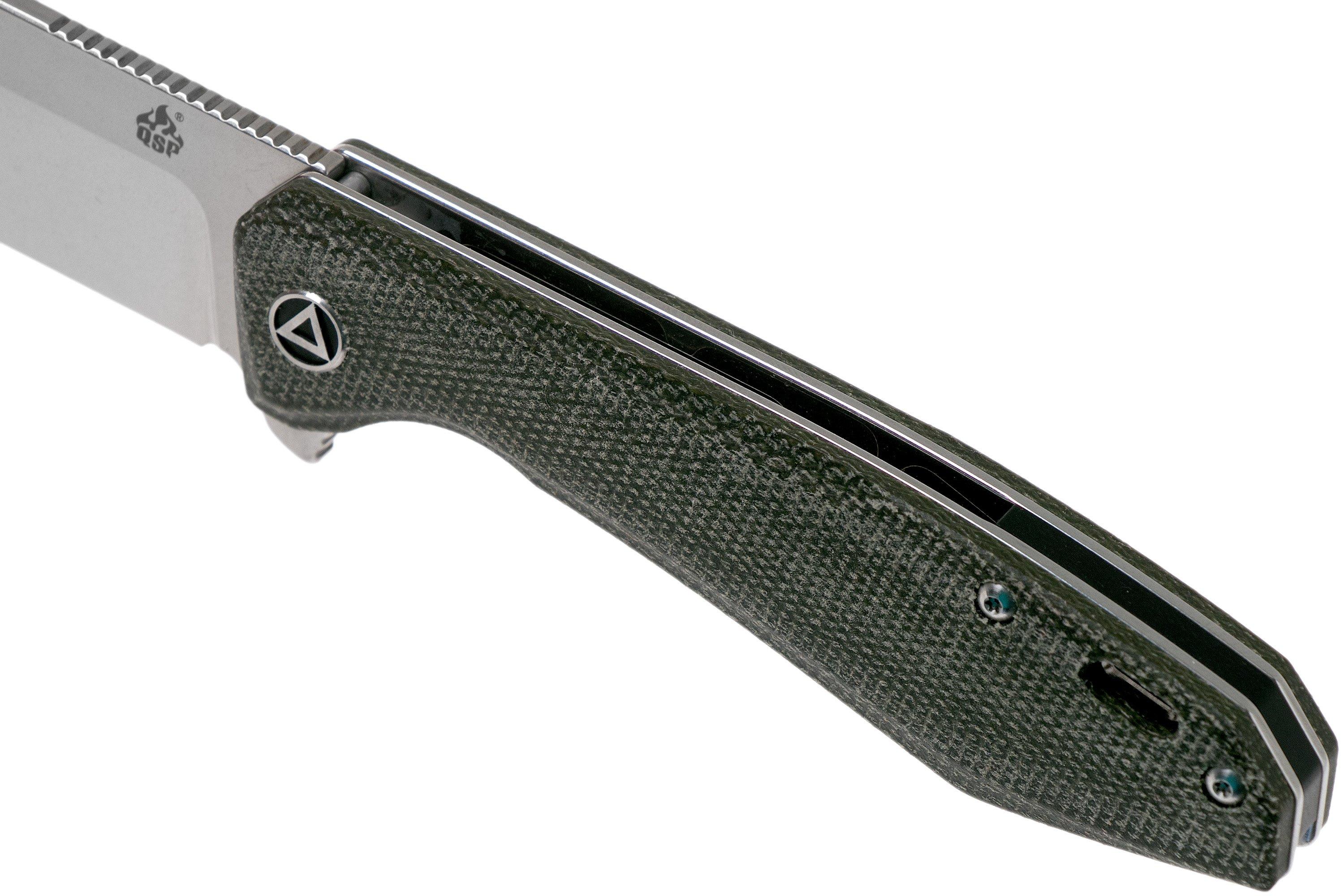 QSP Knife Pelican QS118-E1 Stonewash, Green Micarta pocket knife ...