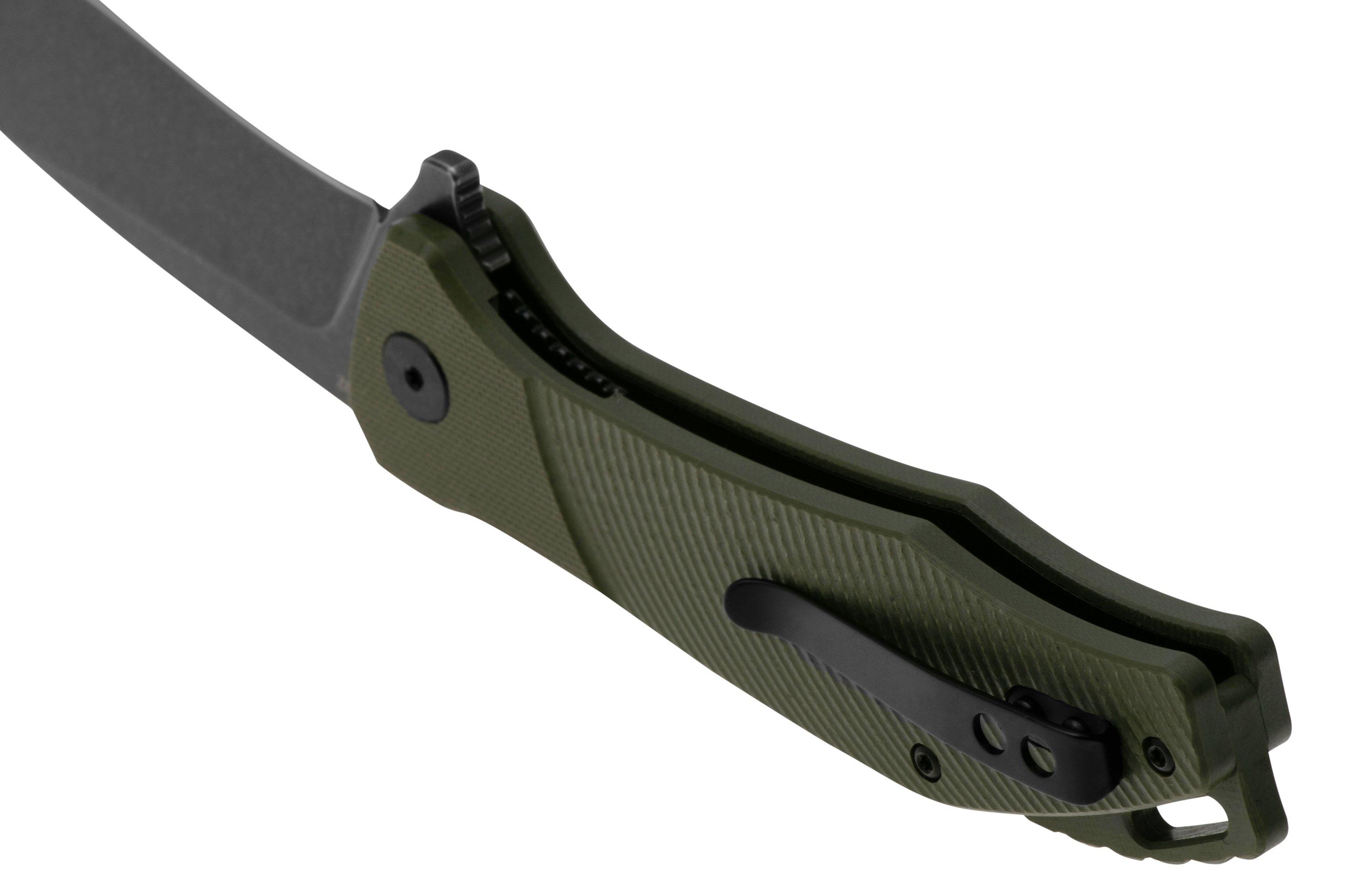 QSP Knife Raven QS122-B2 Blackwashed D2, Green G10, pocket knife ...