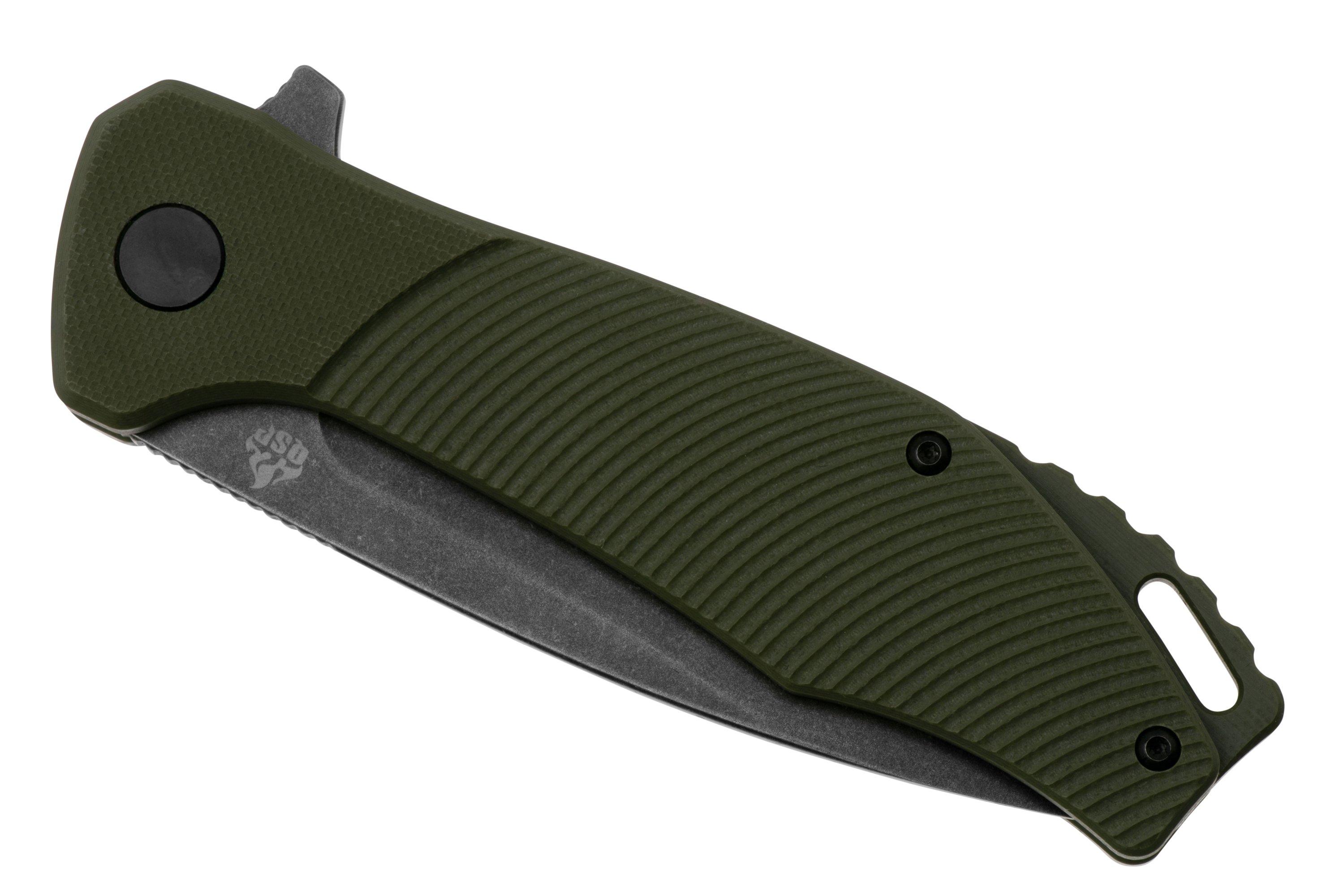 QSP Knife Raven QS122-B2 Blackwashed D2, Green G10, pocket knife ...