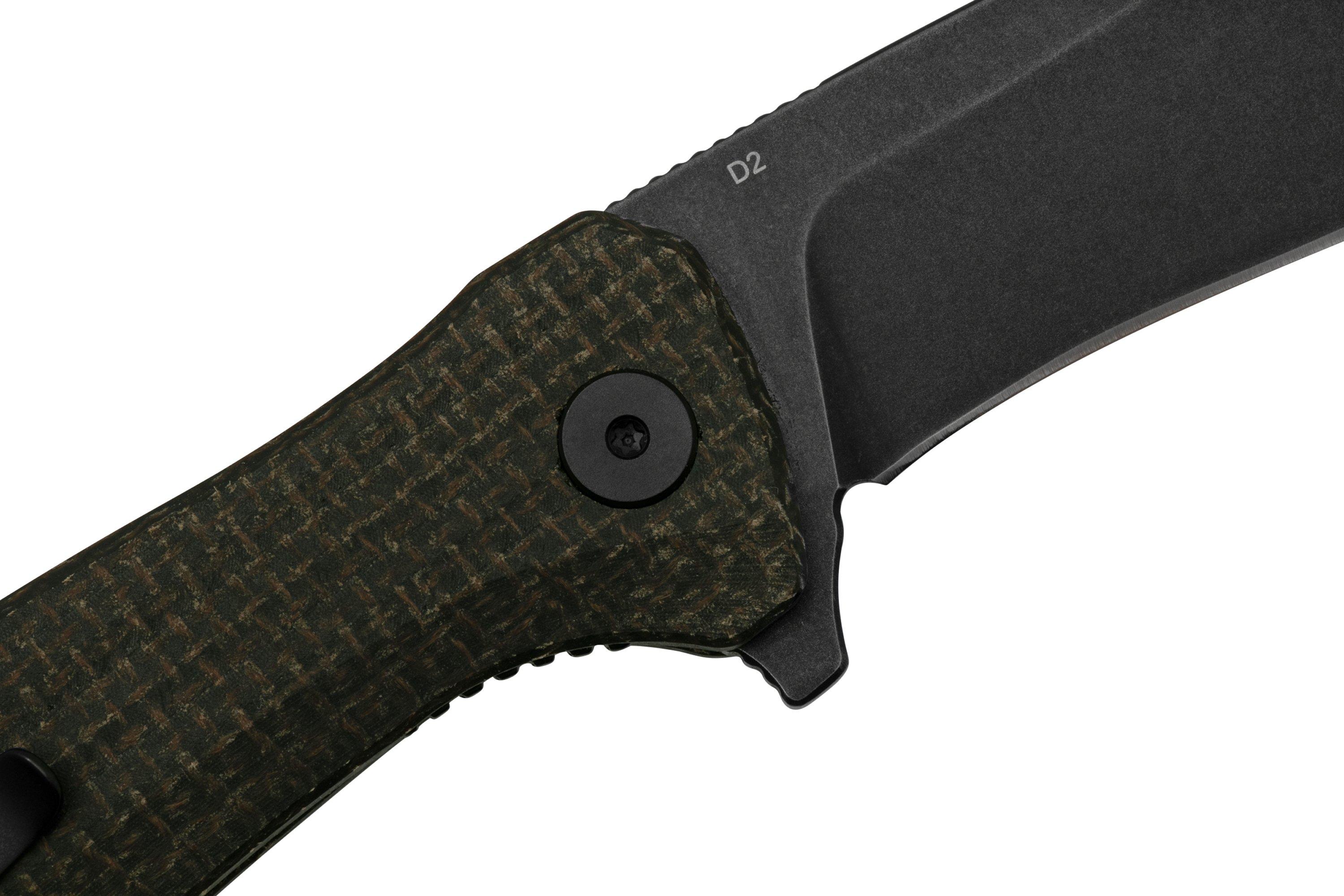 QSP Knife Raven QS122-D2 Rough Brown Micarta, Black D2, pocket knife ...