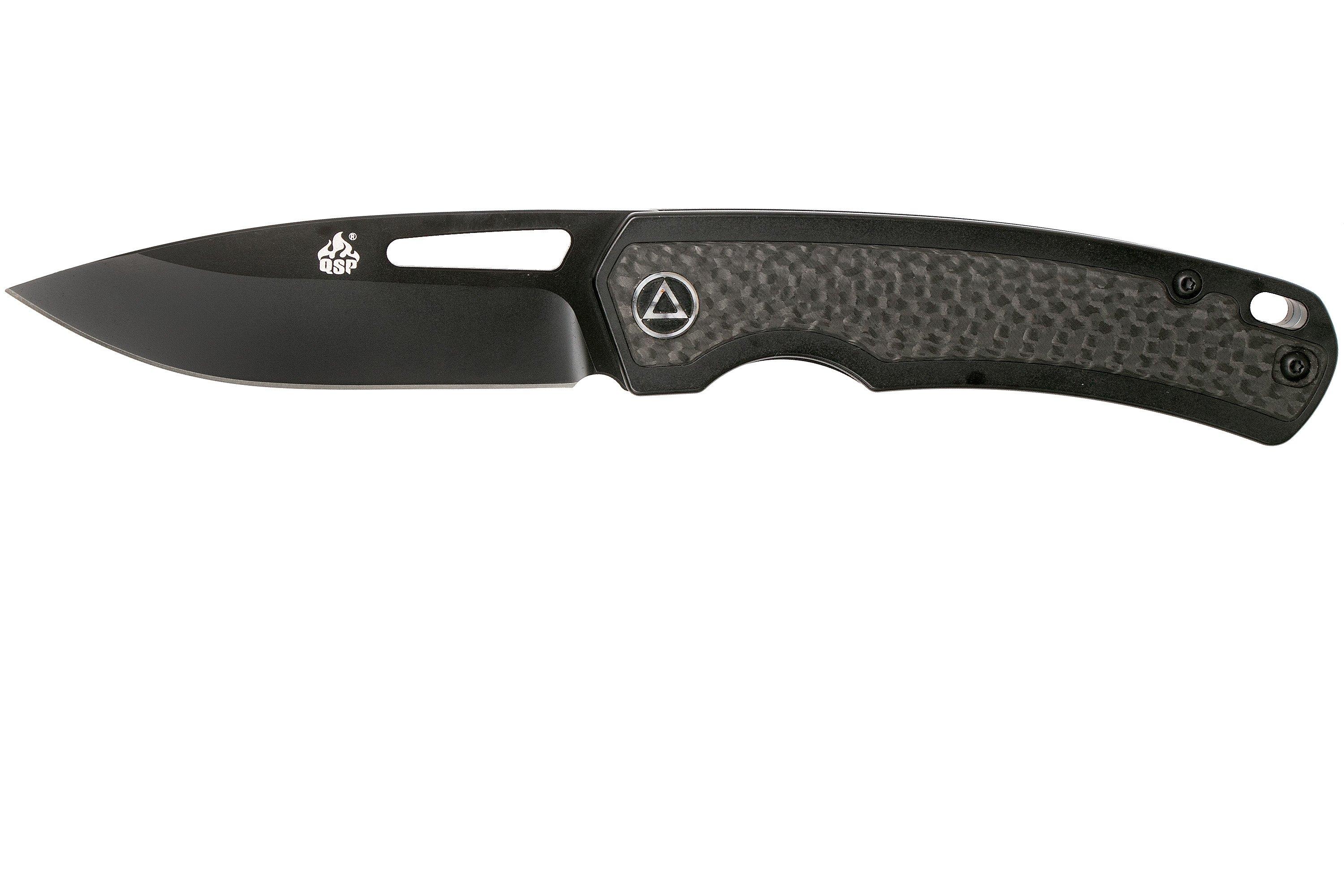 QSP Knife Puffin Black QS127-A Titanium Carbon fibre pocket knife ...
