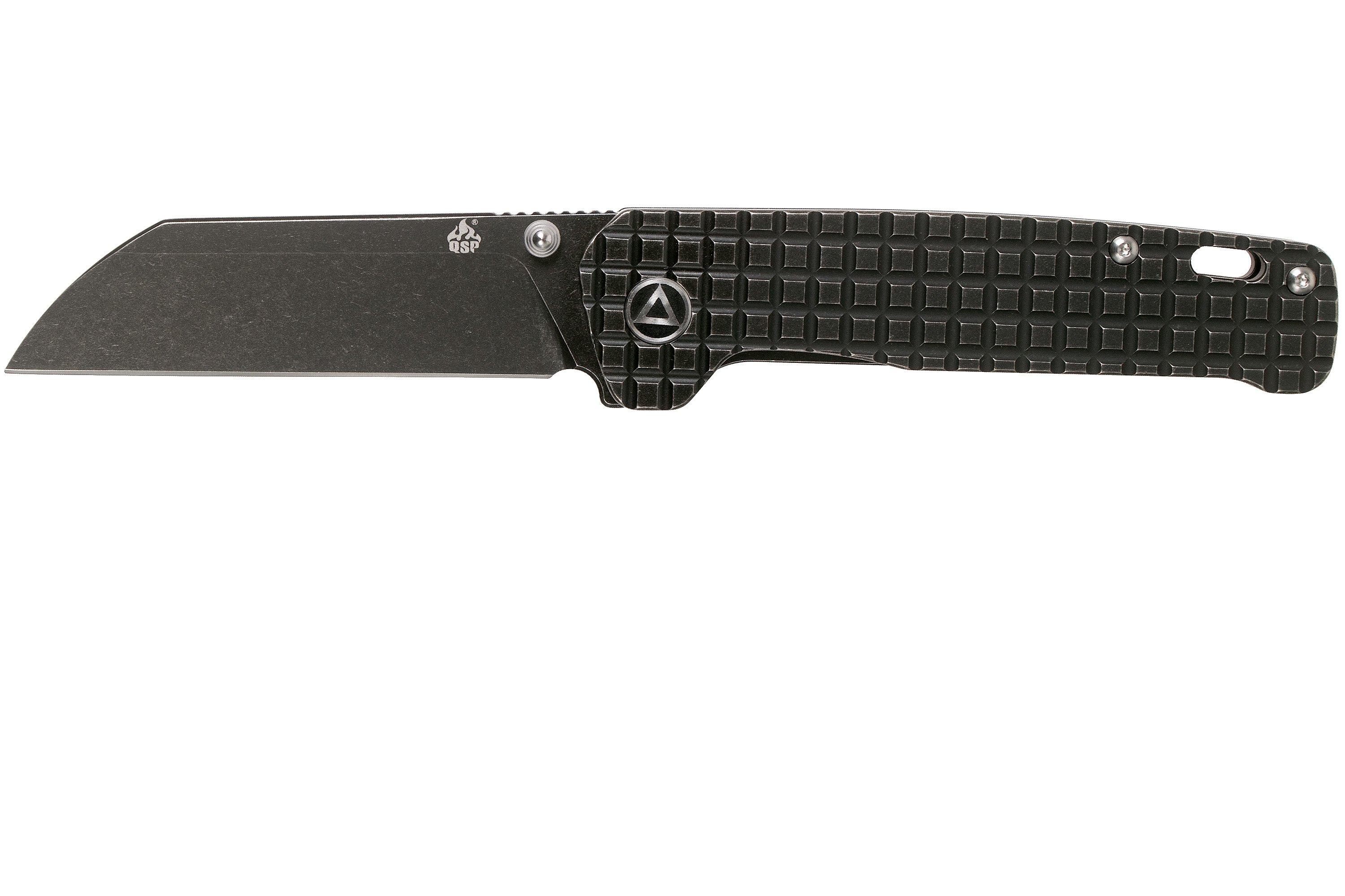 QSP Knife Penguin QS130-OFRG Textured Titanium, Blackwashed 154CM ...