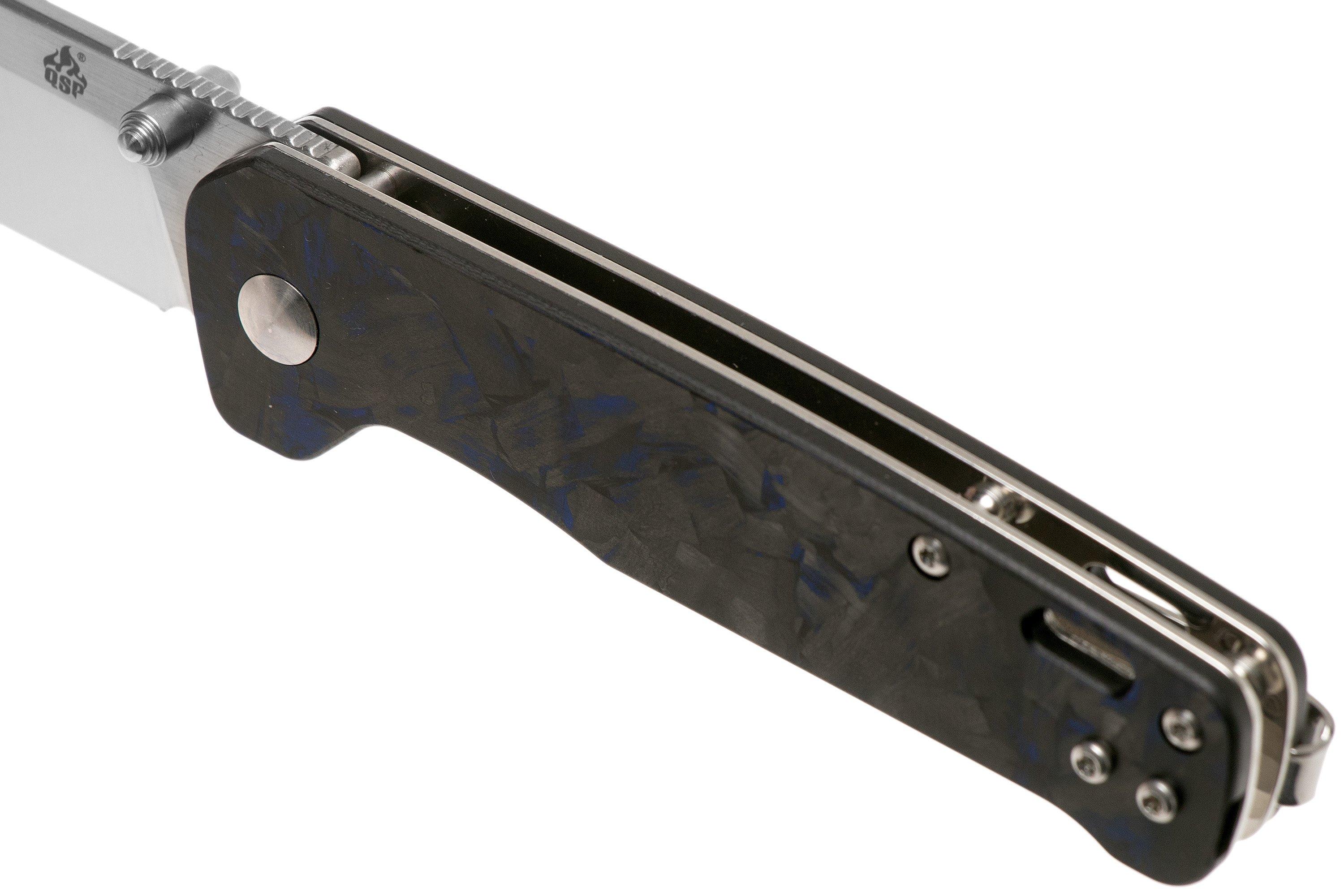 QSP Knife Penguin QS130-TBL Blue Shredded Carbon fibre G10, Satin ...