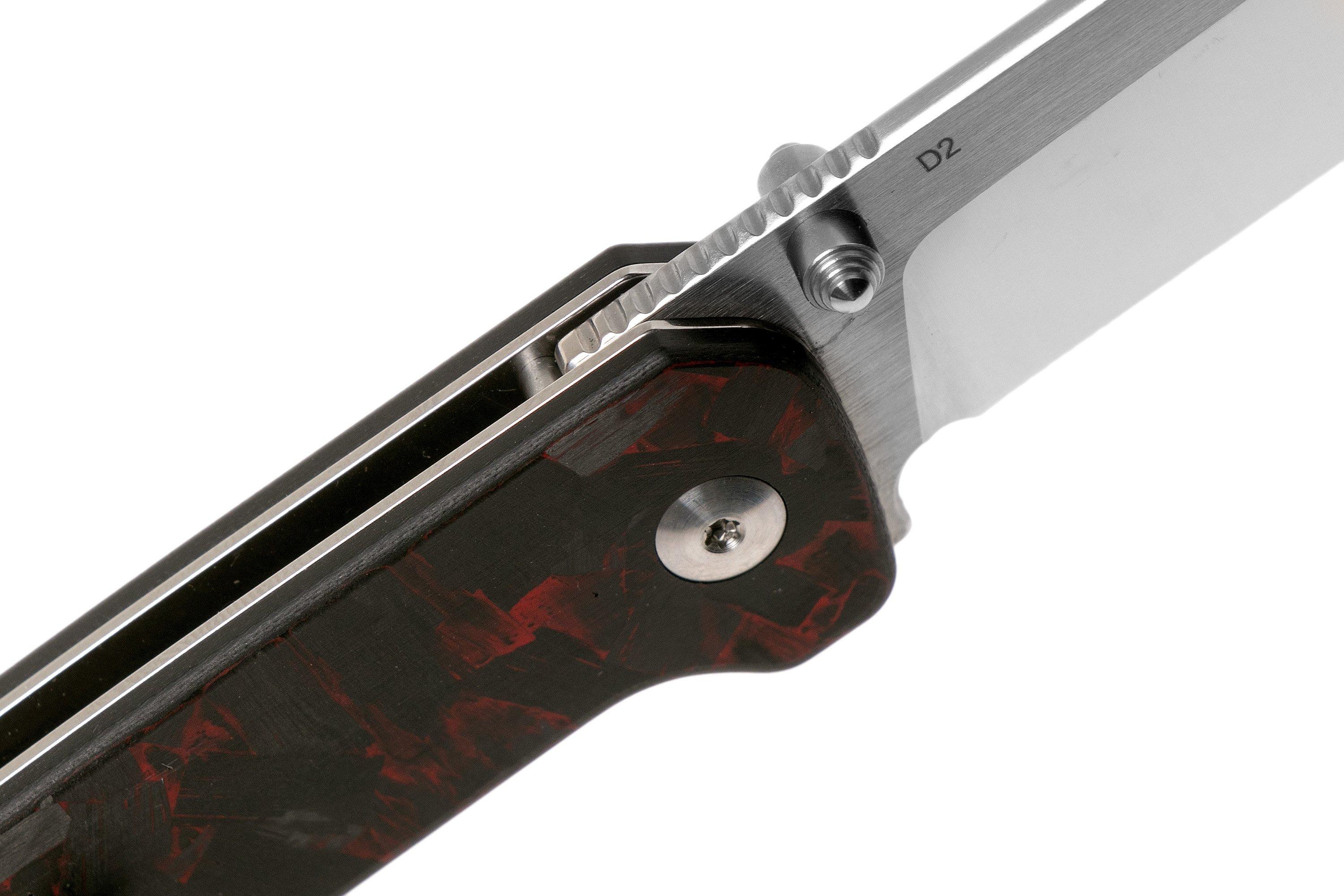 QSP Knife Penguin QS130-TRD Red Shredded Carbon fibre G10, Satin ...