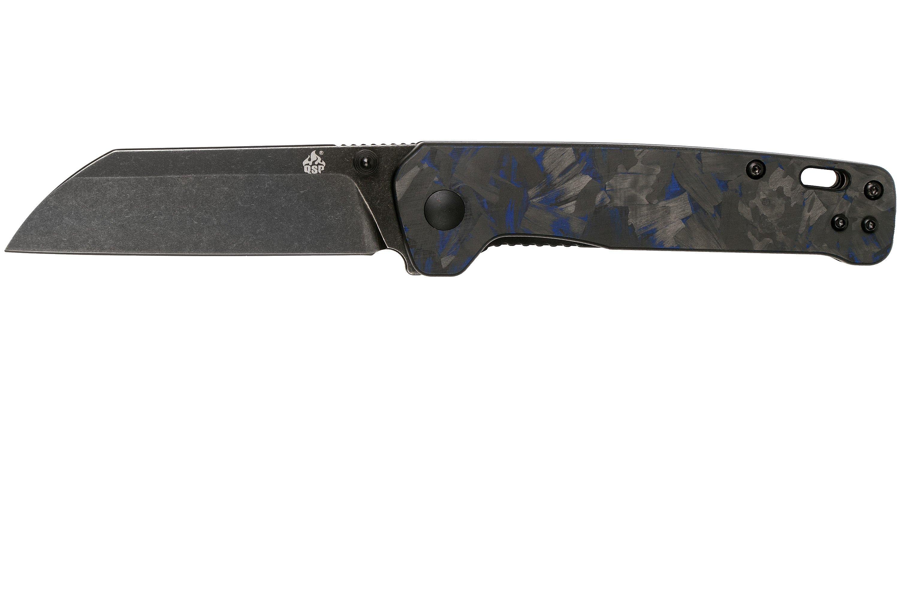 QSP Knife Penguin QS130-UBL Blue Shredded Carbon fibre G10, Blackwashed ...