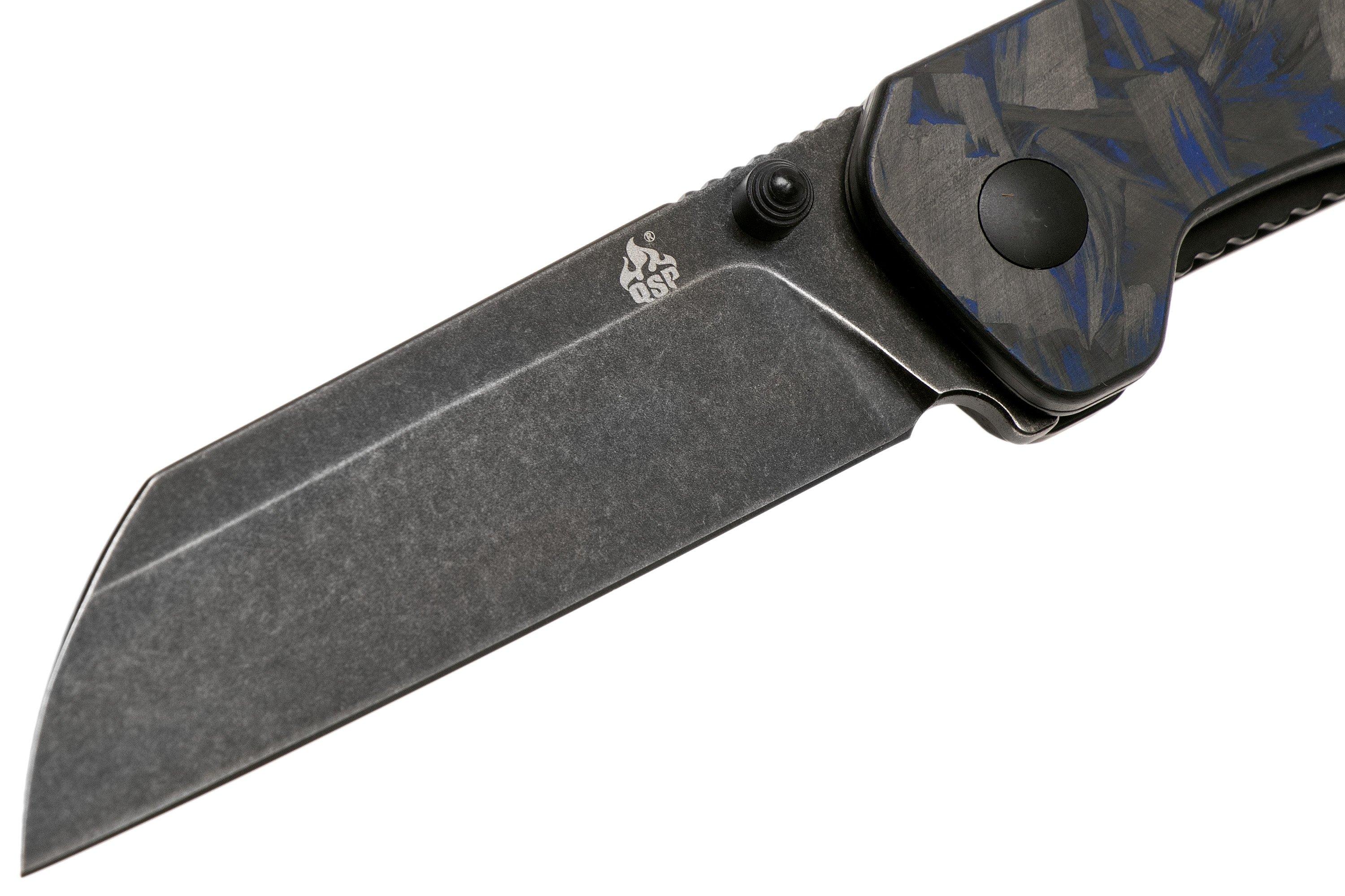 QSP Knife Penguin QS130-UBL Blue Shredded Carbon fibre G10, Blackwashed ...
