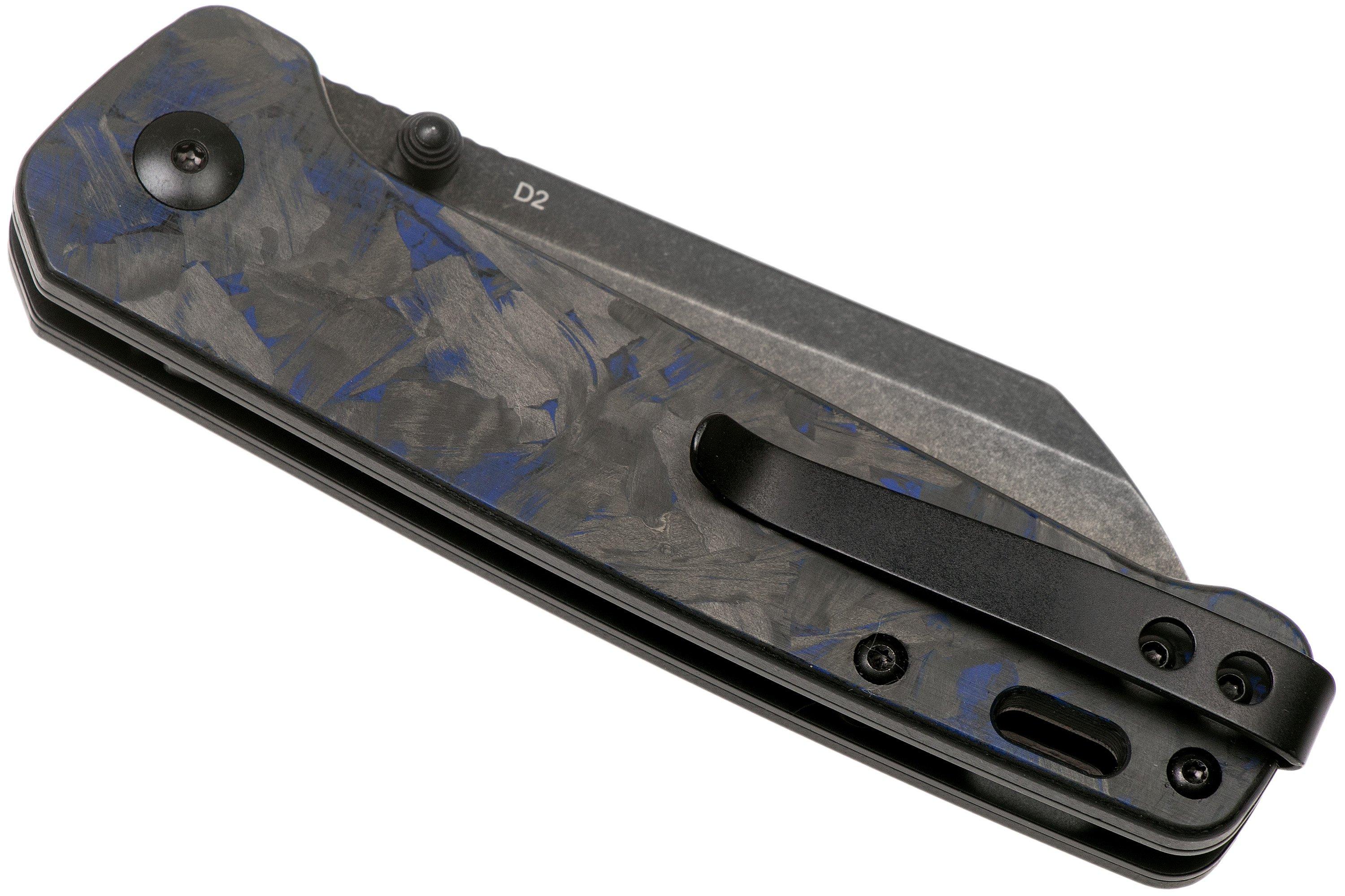 QSP Knife Penguin QS130-UBL Blue Shredded Carbon fibre G10, Blackwashed ...