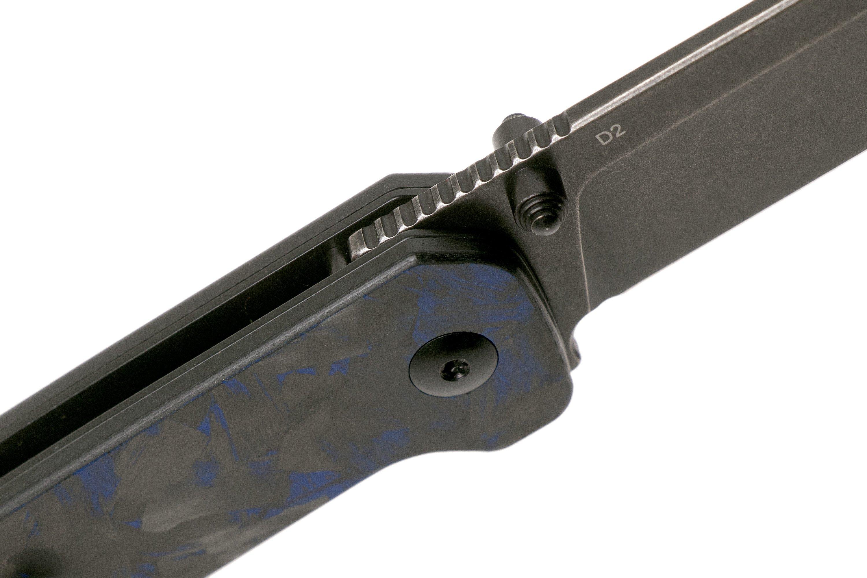 QSP Knife Penguin QS130-UBL Blue Shredded Carbon fibre G10, Blackwashed ...