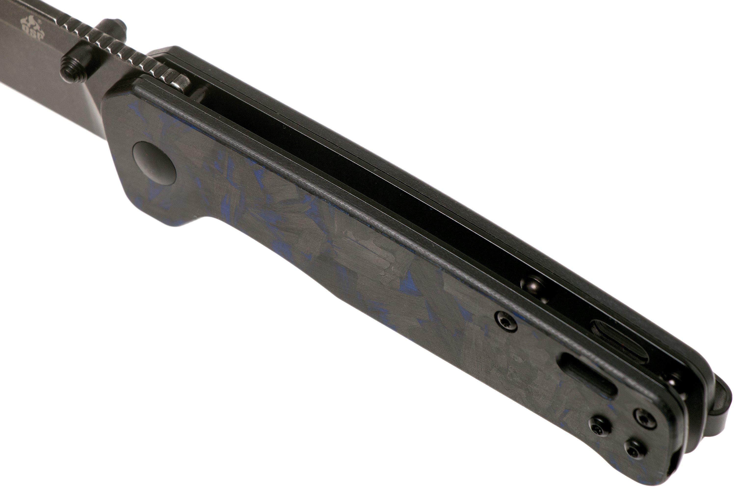 QSP Knife Penguin QS130-UBL Blue Shredded Carbon fibre G10, Blackwashed ...