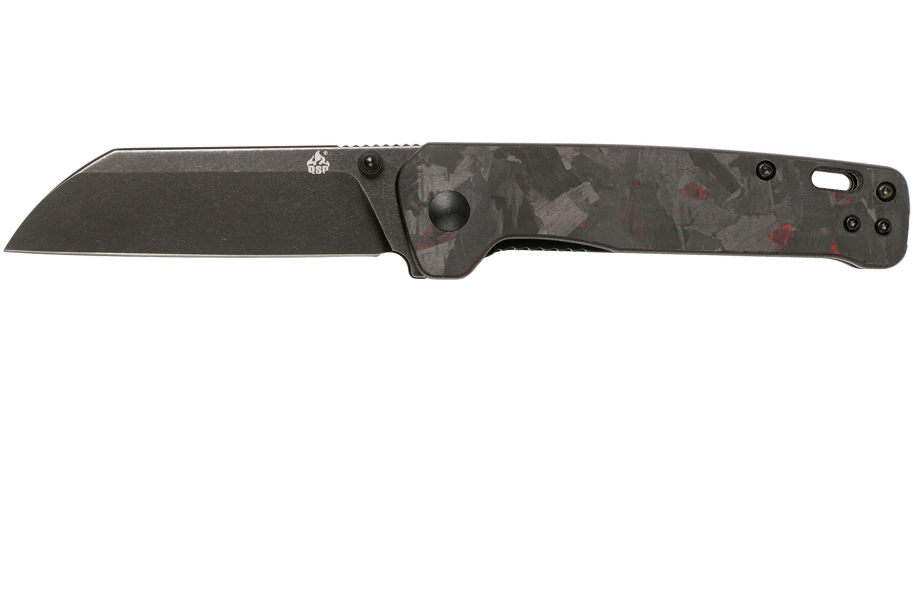 QSP Knife Penguin QS130-URD Red Shredded Carbon fibre G10, Blackwashed ...
