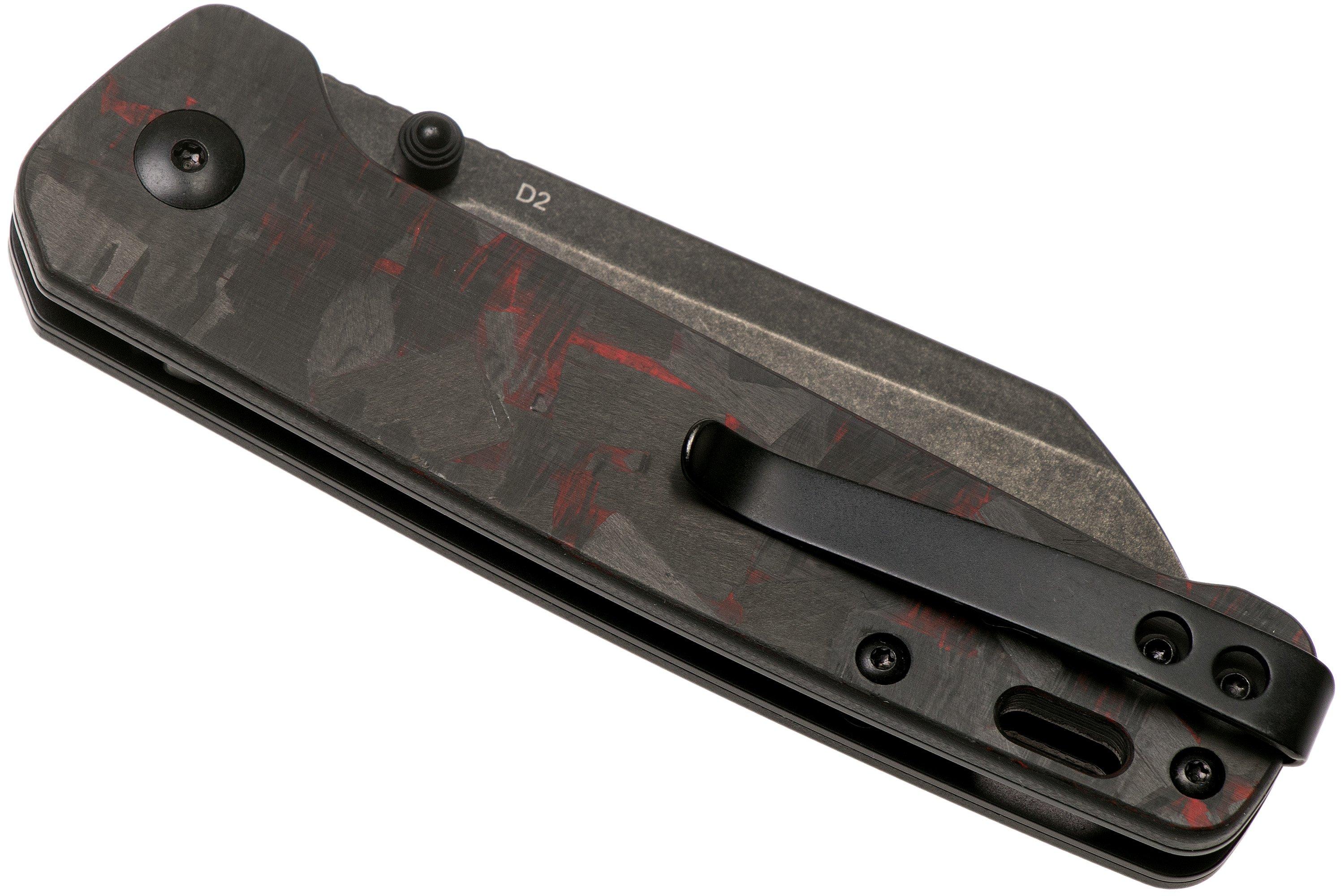 QSP Knife Penguin QS130-URD Red Shredded Carbon fibre G10, Blackwashed ...
