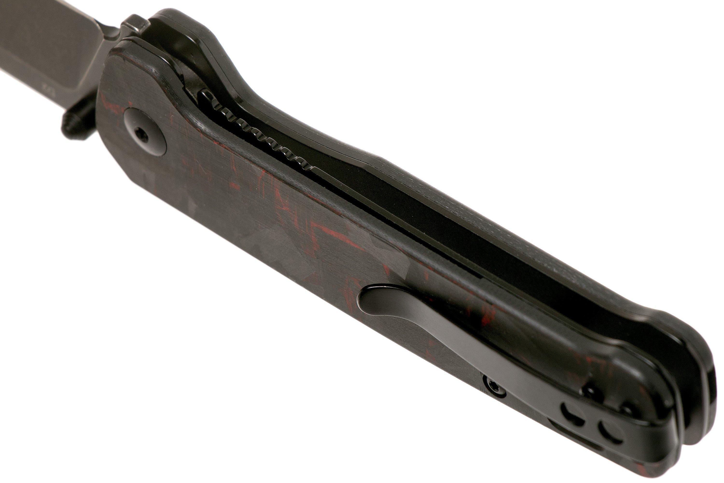 QSP Knife Penguin QS130-URD Red Shredded Carbon fibre G10, Blackwashed ...