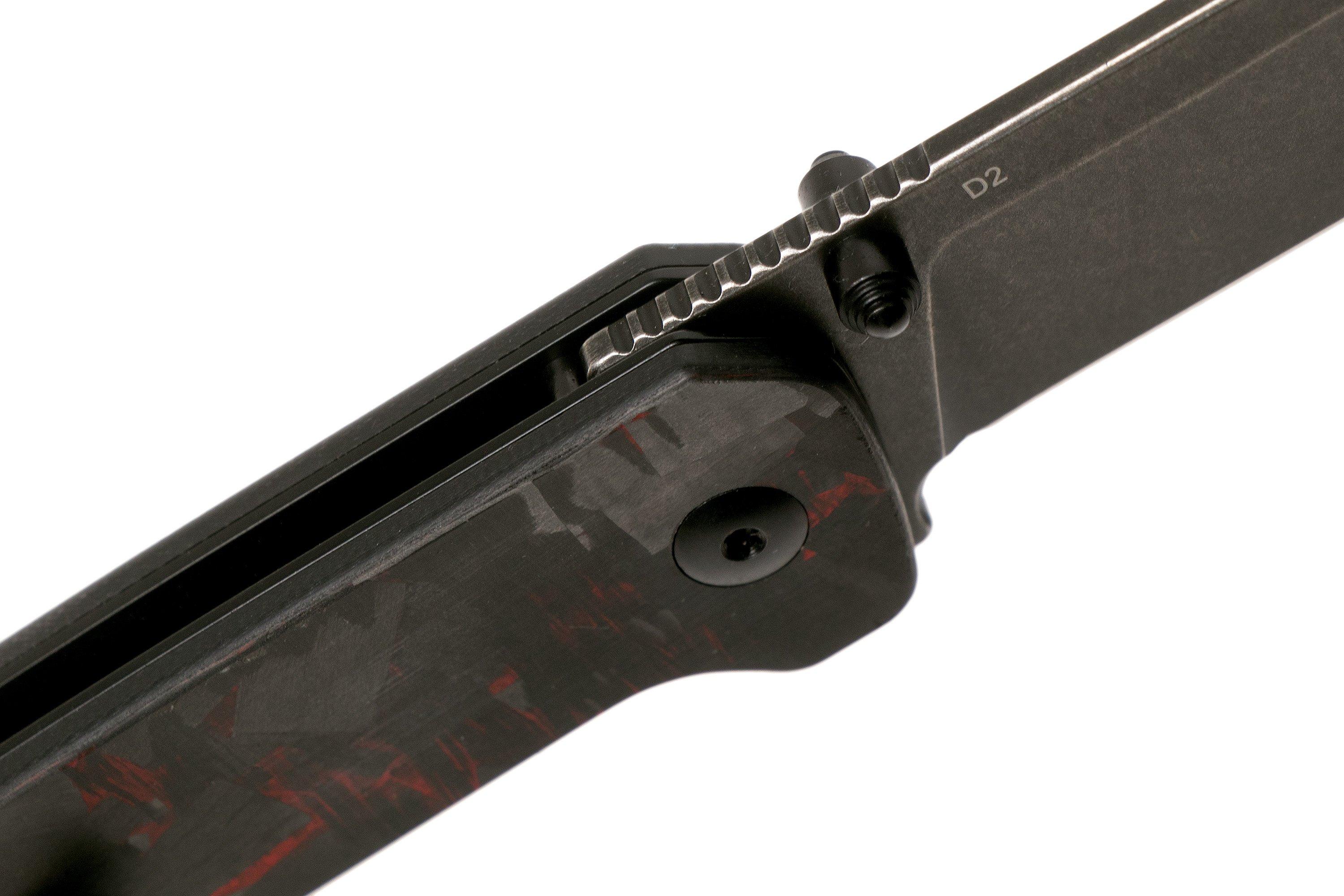 QSP Knife Penguin QS130-URD Red Shredded Carbon fibre G10, Blackwashed ...