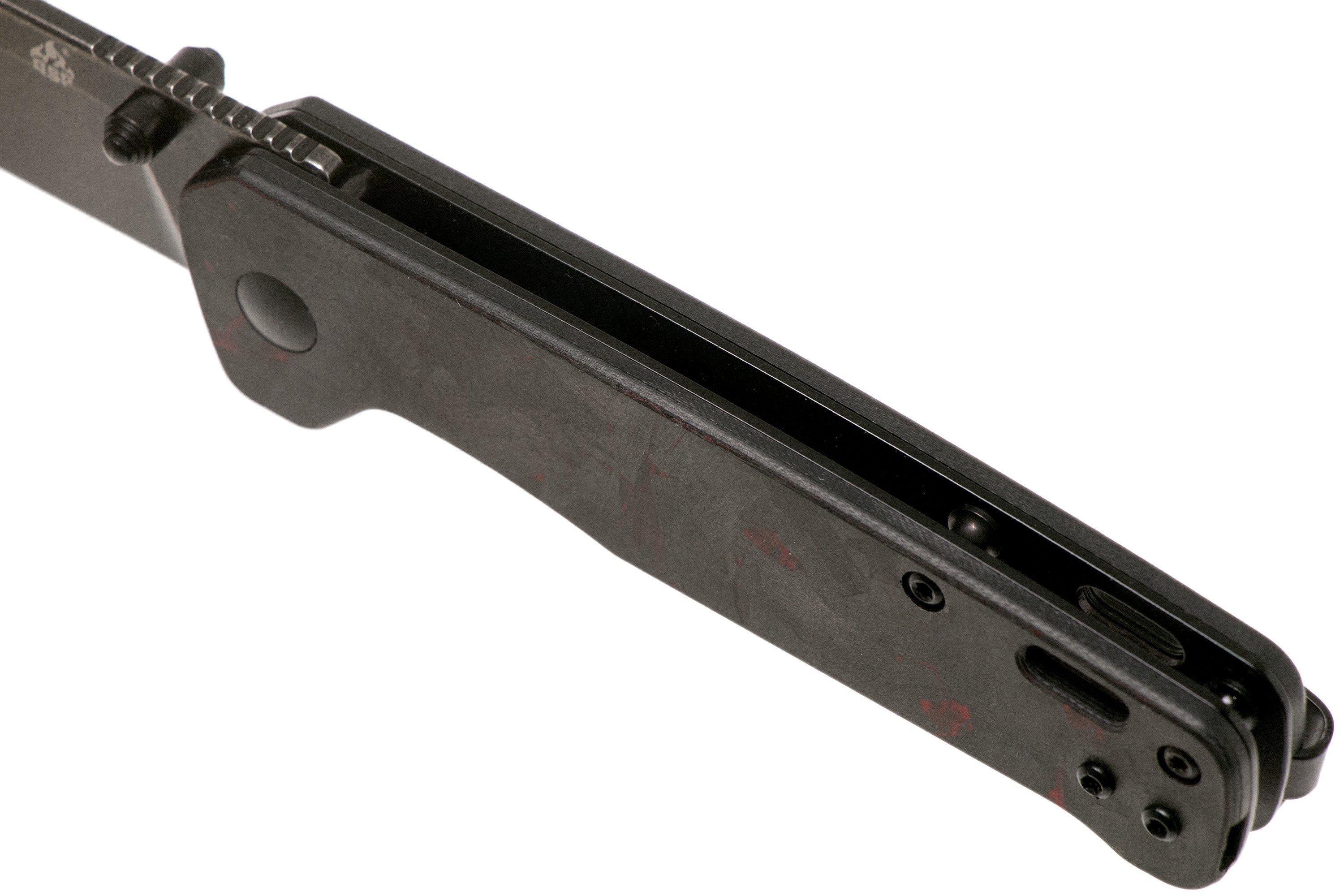 QSP Knife Penguin QS130-URD Red Shredded Carbon fibre G10, Blackwashed ...