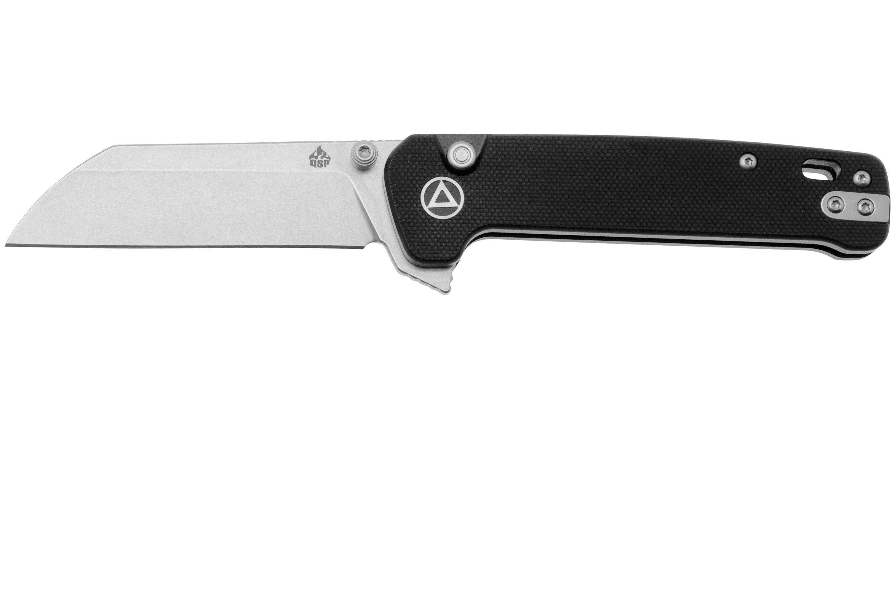 QSP Knife Penguin Button Lock QS130BL-A1, Satin, Black G10, pocket ...