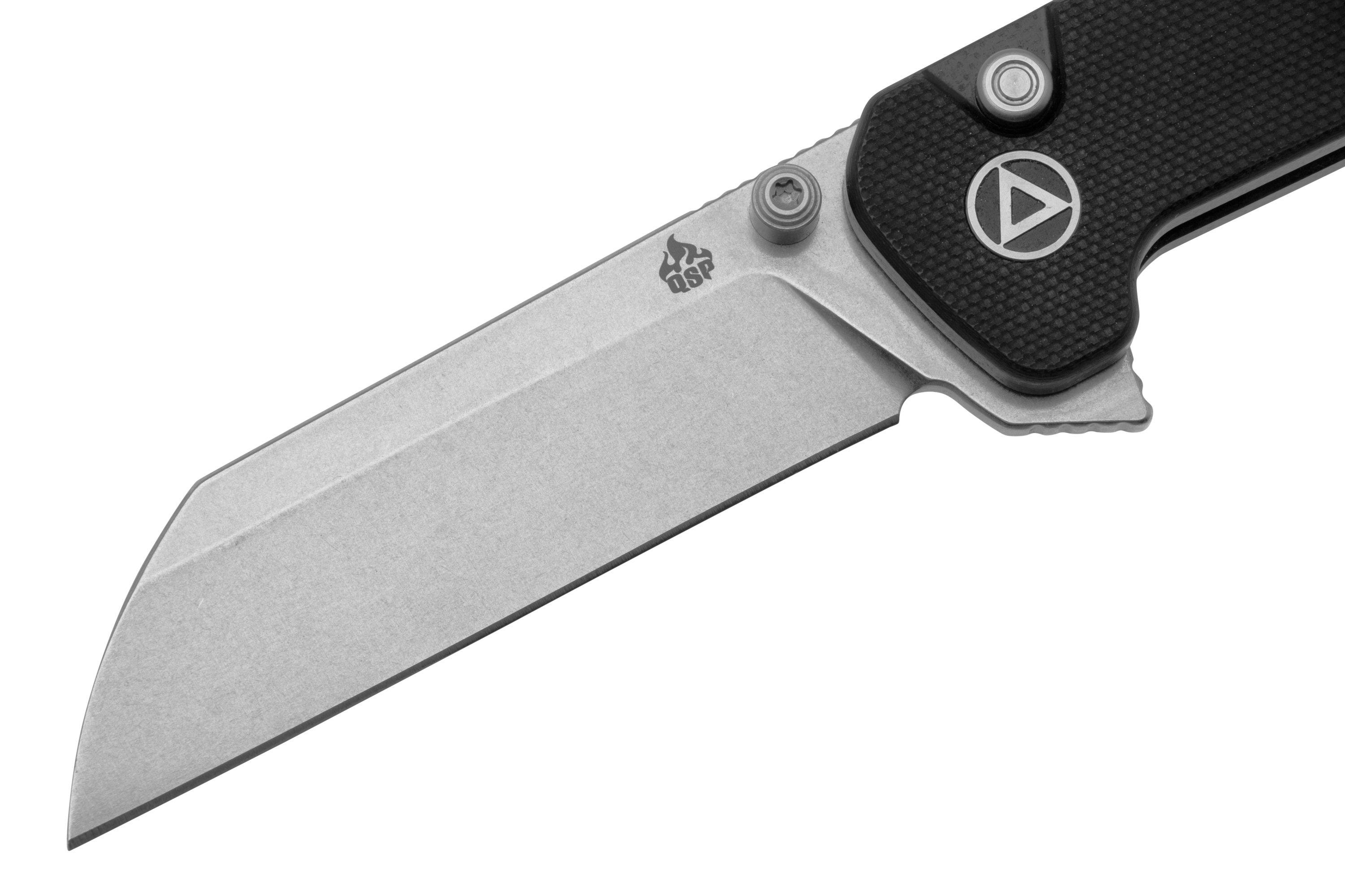 QSP Knife Penguin Button Lock QS130BL-A1, Satin, Black G10, pocket ...